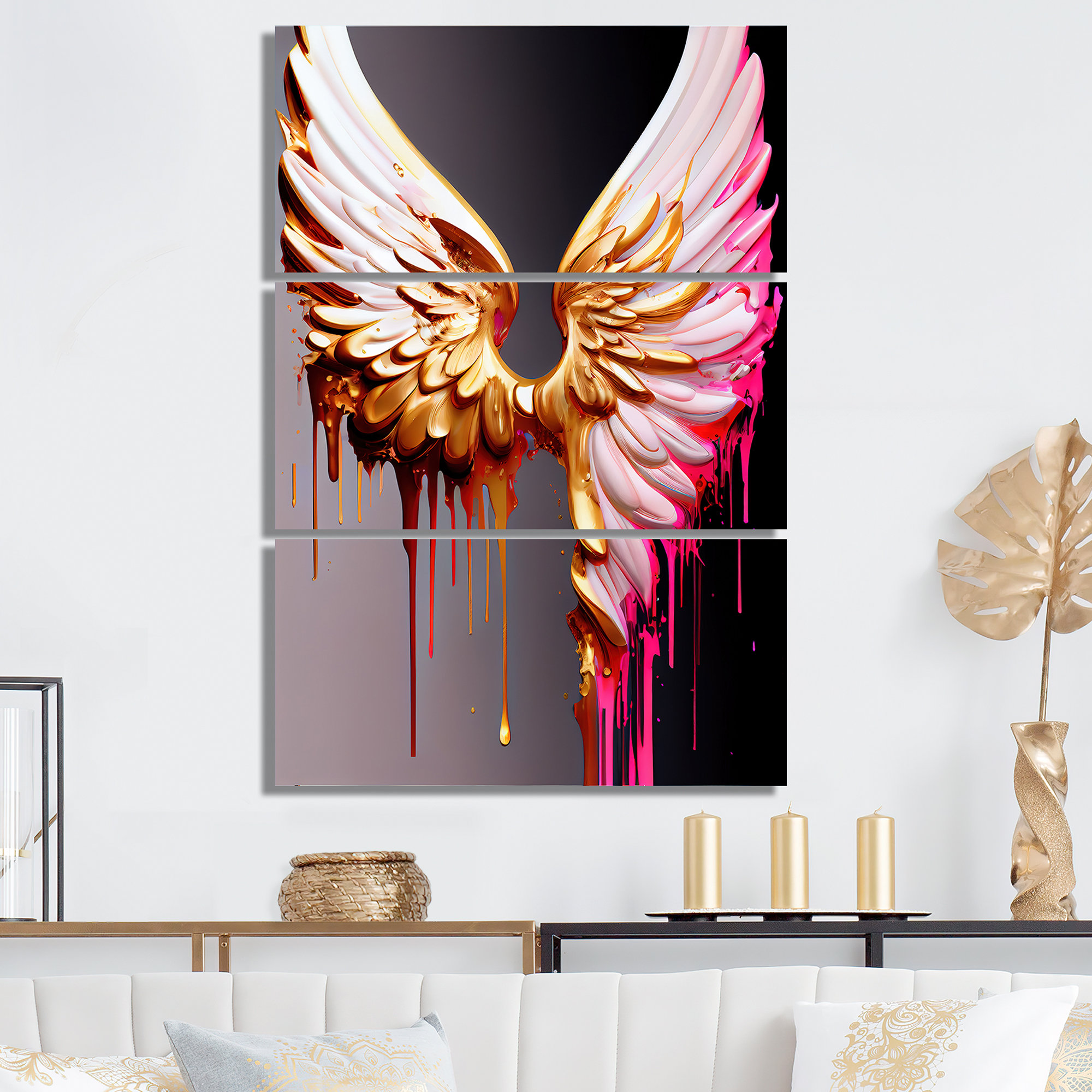 Everly Quinn Elger " Gold And Black Angel Wings IV " 3 - Pieces Print ...