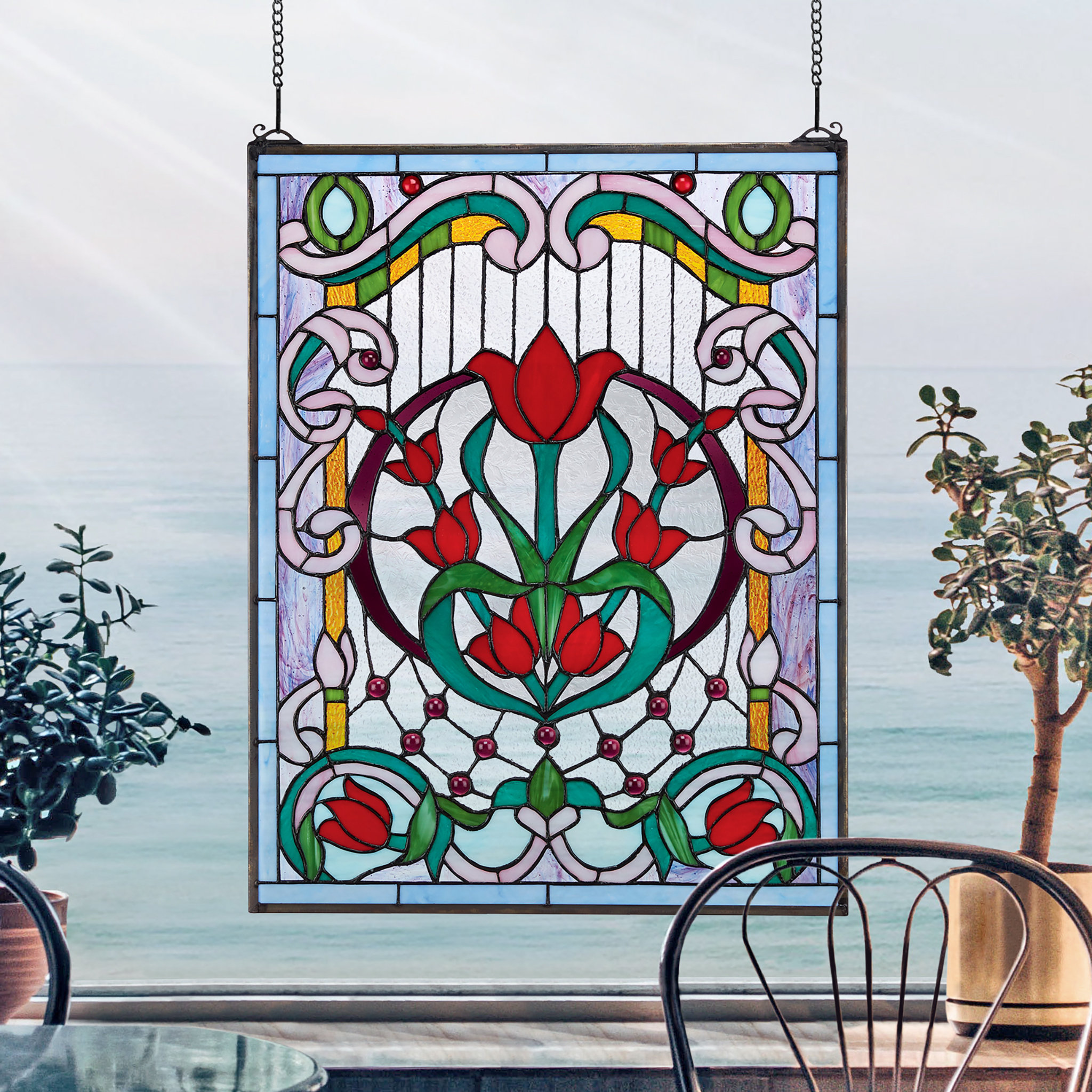Design Toscano Tulip Treasure Tiffany-Style Window Panel | Wayfair