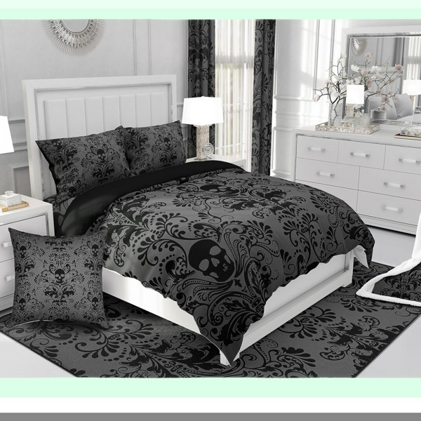 East Urban Home Victorian Gothic Baroque Bedding Set - Black Damask ...