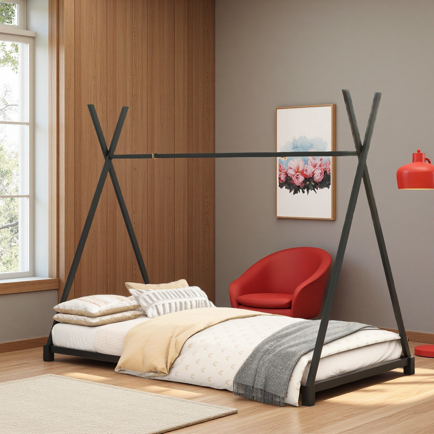 Harper Orchard Simple Safe X-Frame Triangle Metal House Platform Bed ...