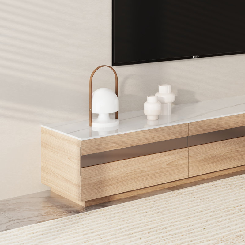 Ivy Bronx Modern Light Wood TV Stands, Stone Table-top, Drawers, Fully ...