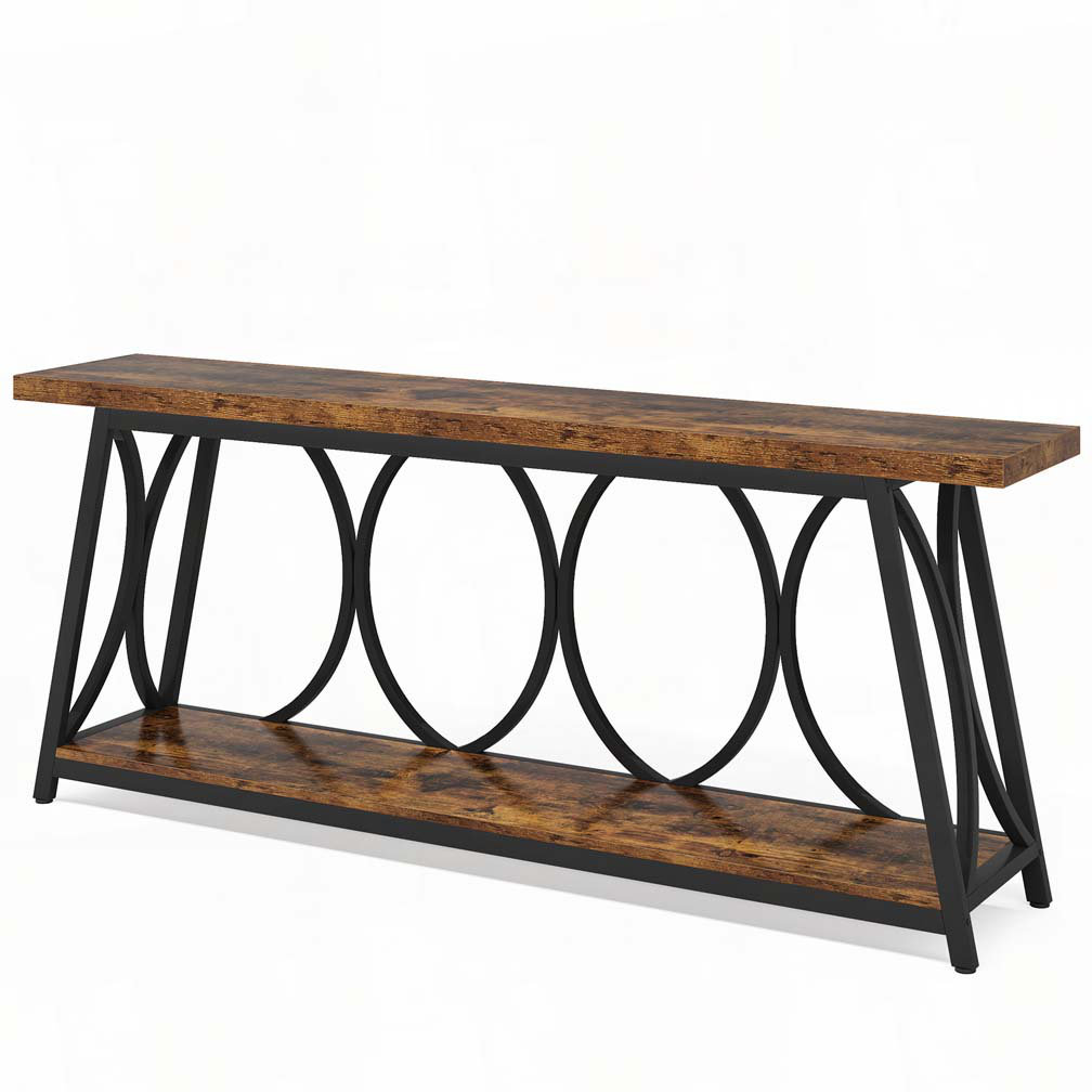 17 Stories 70.9” Extra Long Industrial Console Table with 2-Tier ...