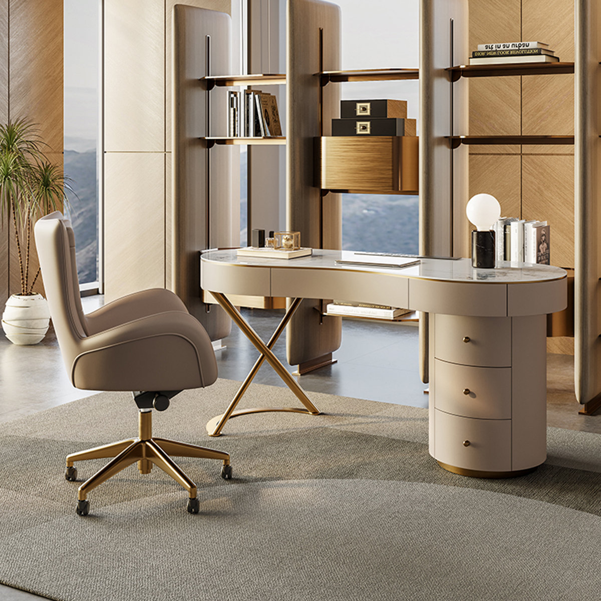 Everly Quinn 2 Piece Oval Desk Office Sets | Wayfair