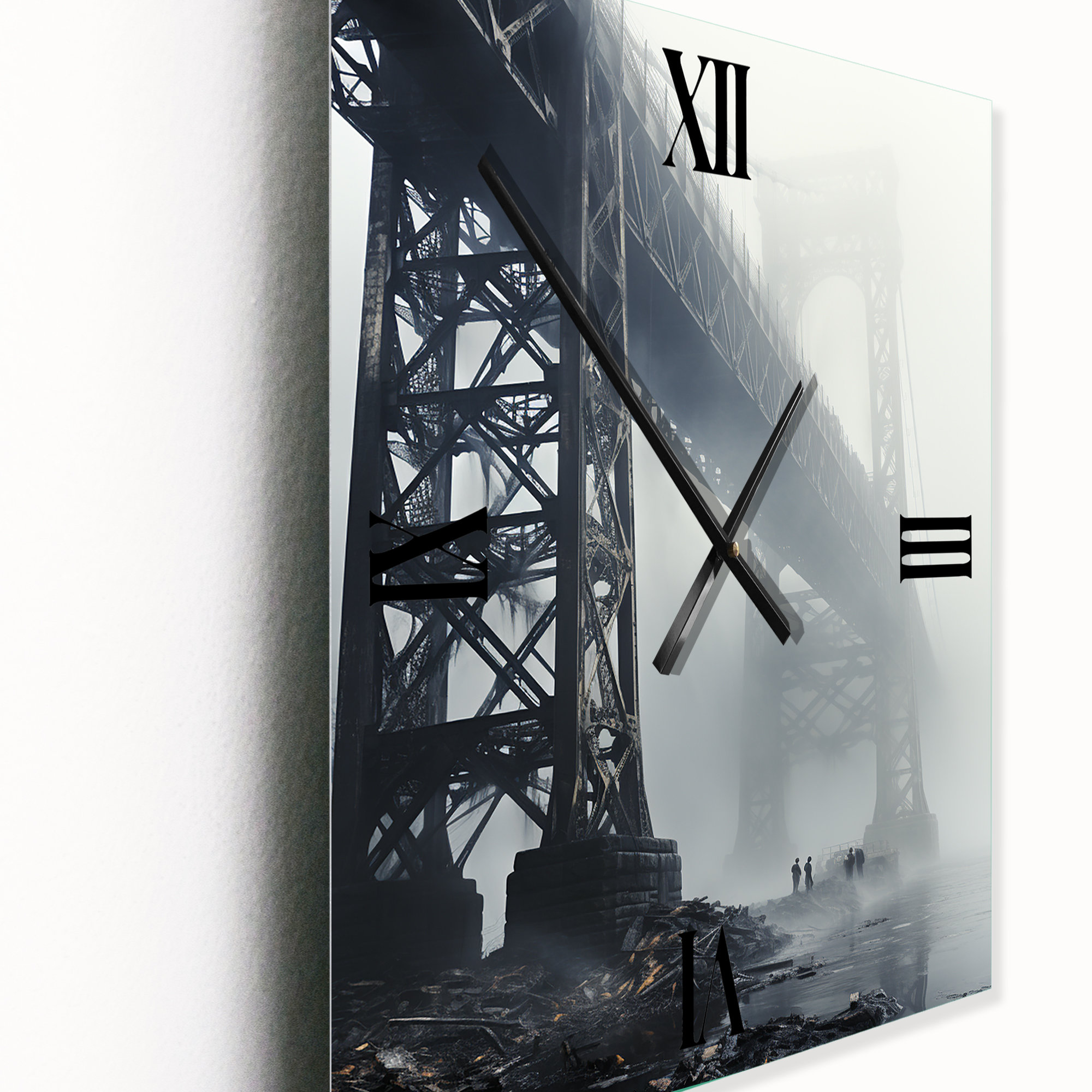 Design Art Grey Bridge In Fog I - Cityscapes Modern Wall Clock | Wayfair