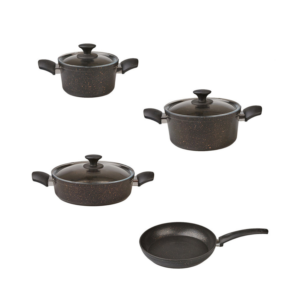 Karaca Biogranite 7-Piece Non-Stick Induction Cookware Set, Black Gold ...