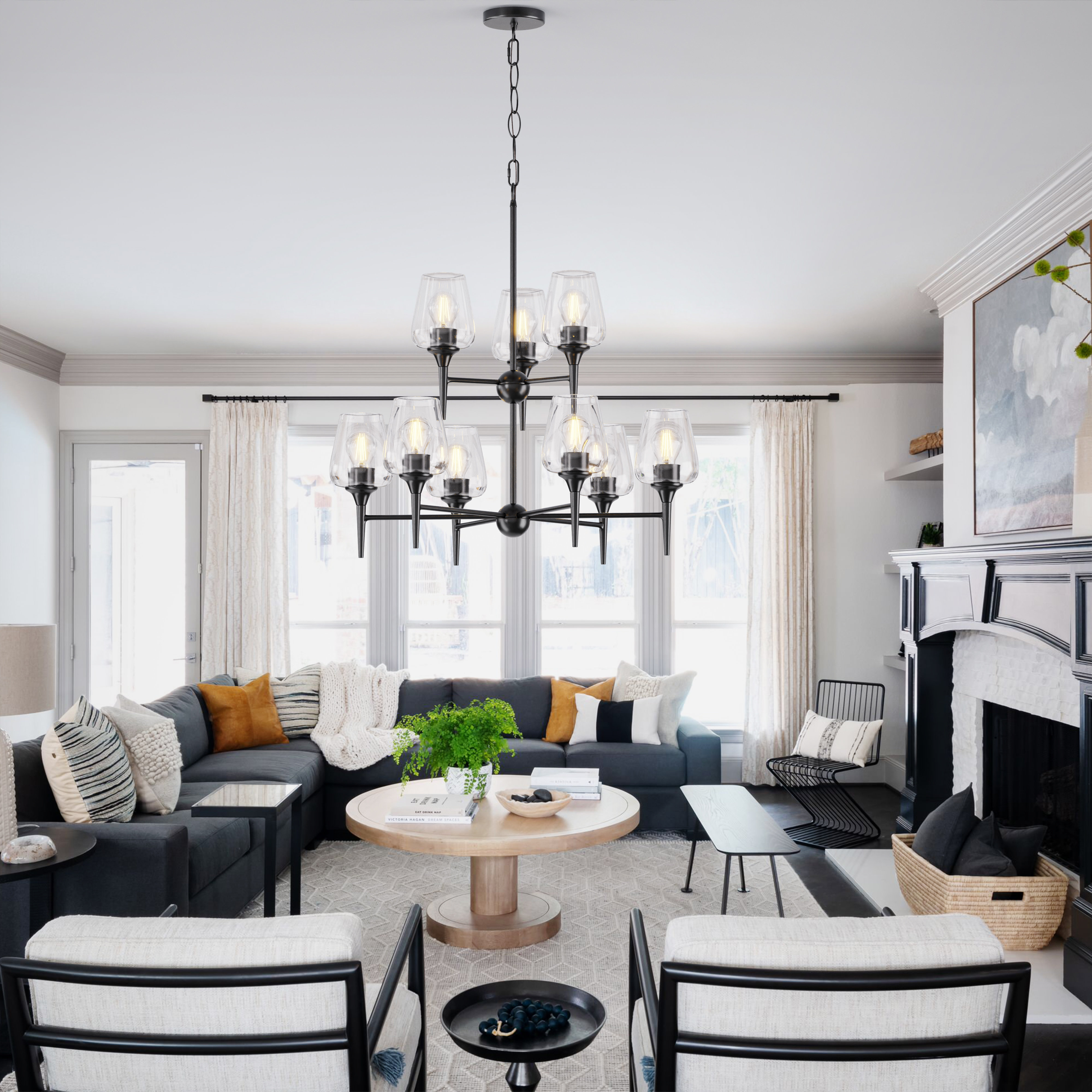 Winston Porter 9 Light Chandelier, Adjustable Height Chandeliers for ...