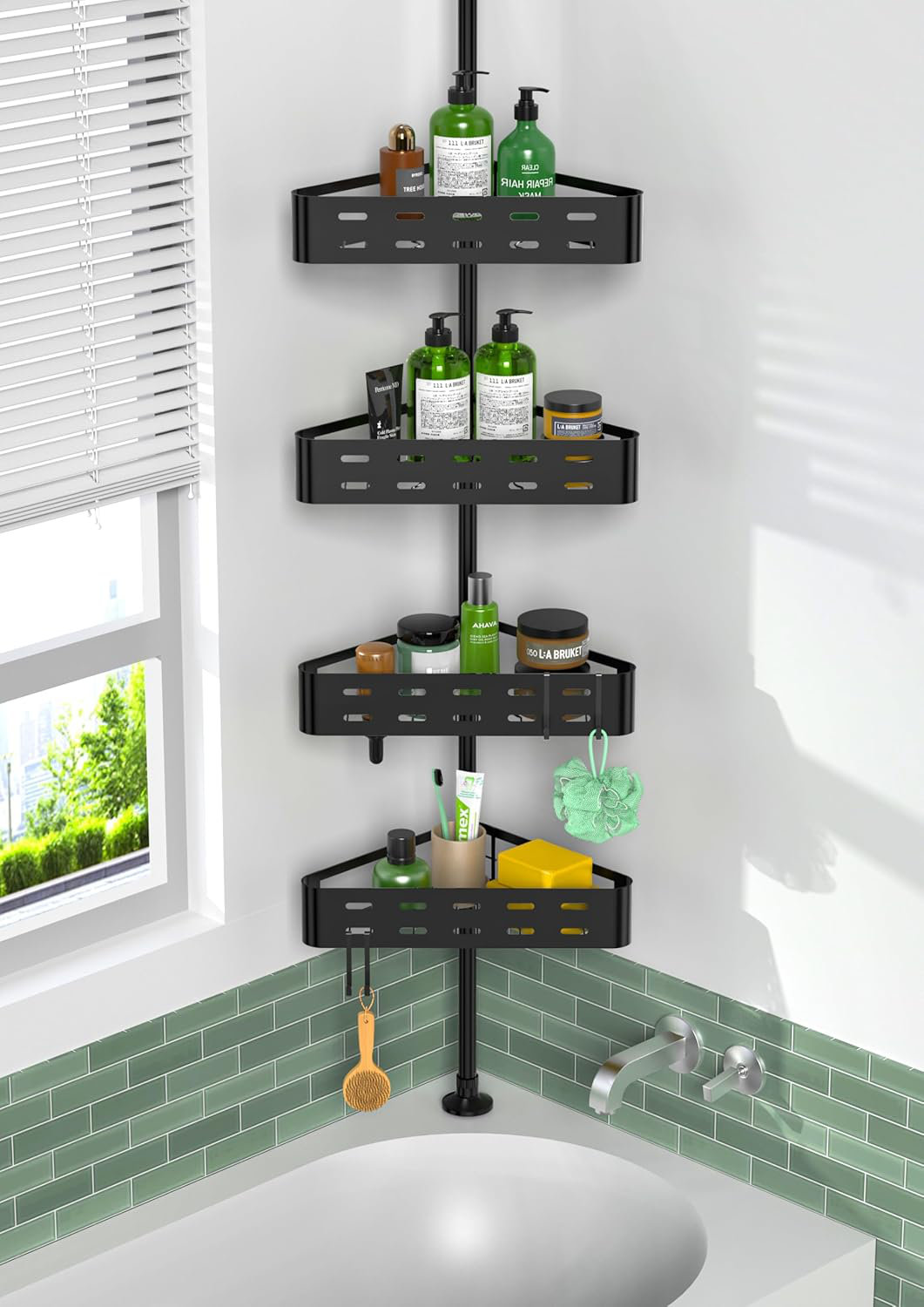 Hokku Designs Adjustable Shower Caddy Tension Pole - Floor To Ceiling ...