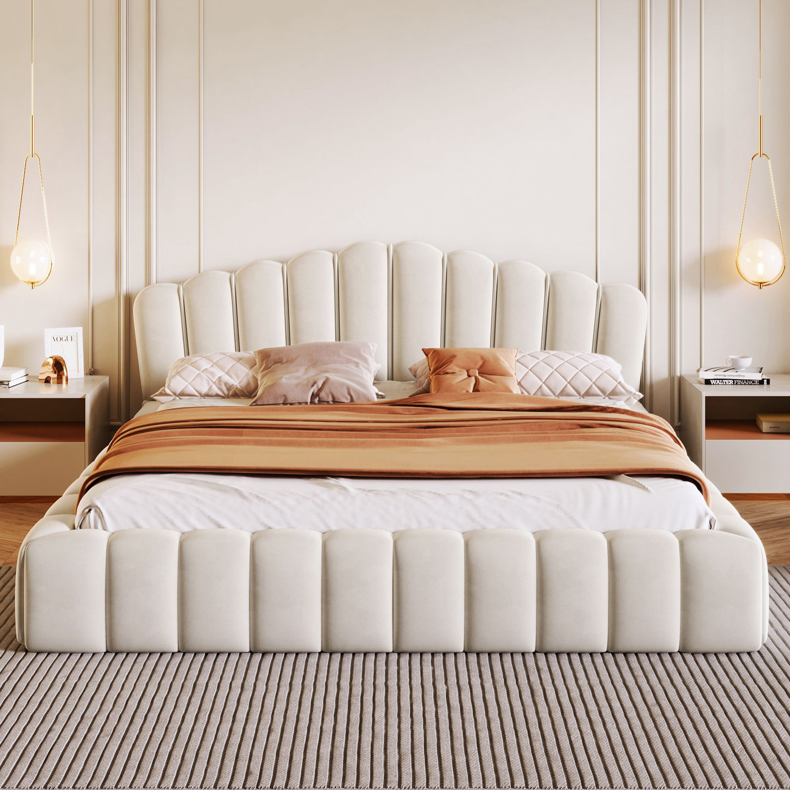 Mercer41 Upholstered Platform Bed With Shell-Shaped Headboard | Wayfair