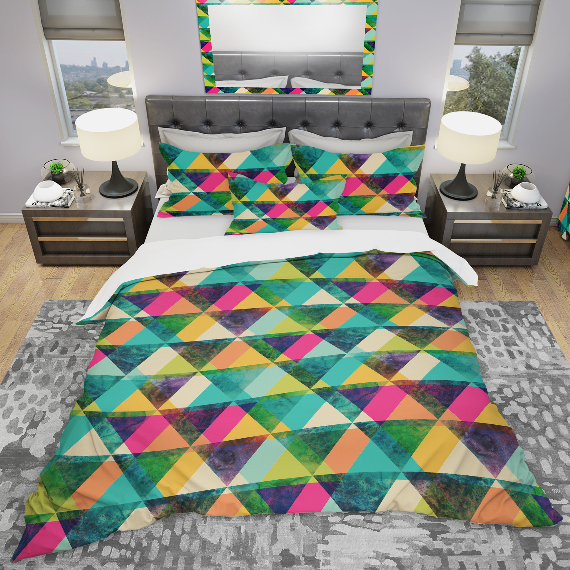 Design Art Watercolor Triangles Pattern - Contemporary Geometric Duvet ...