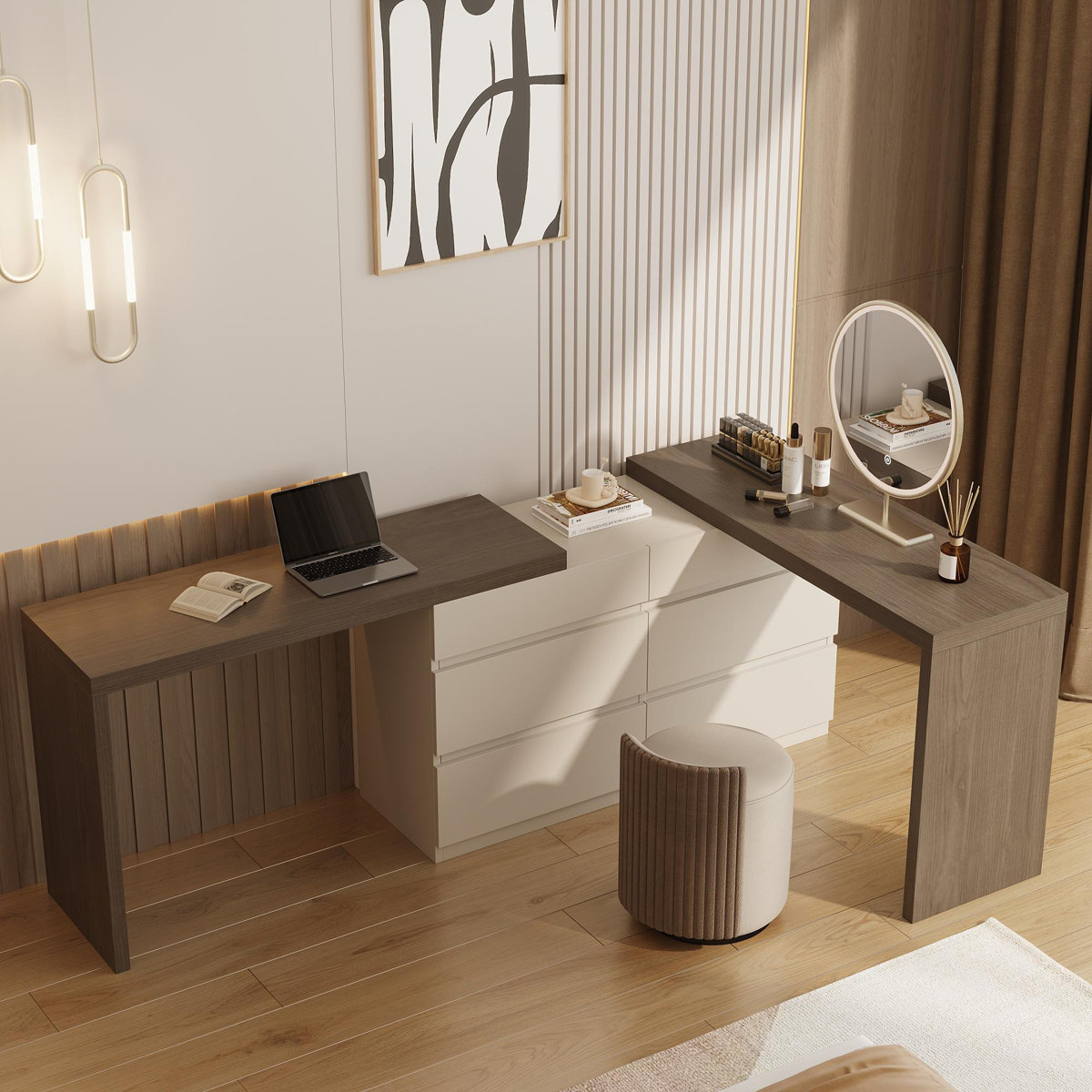 Latitude Run® Vetalize Modern Home Office Expandable Dresser Desk Combo ...