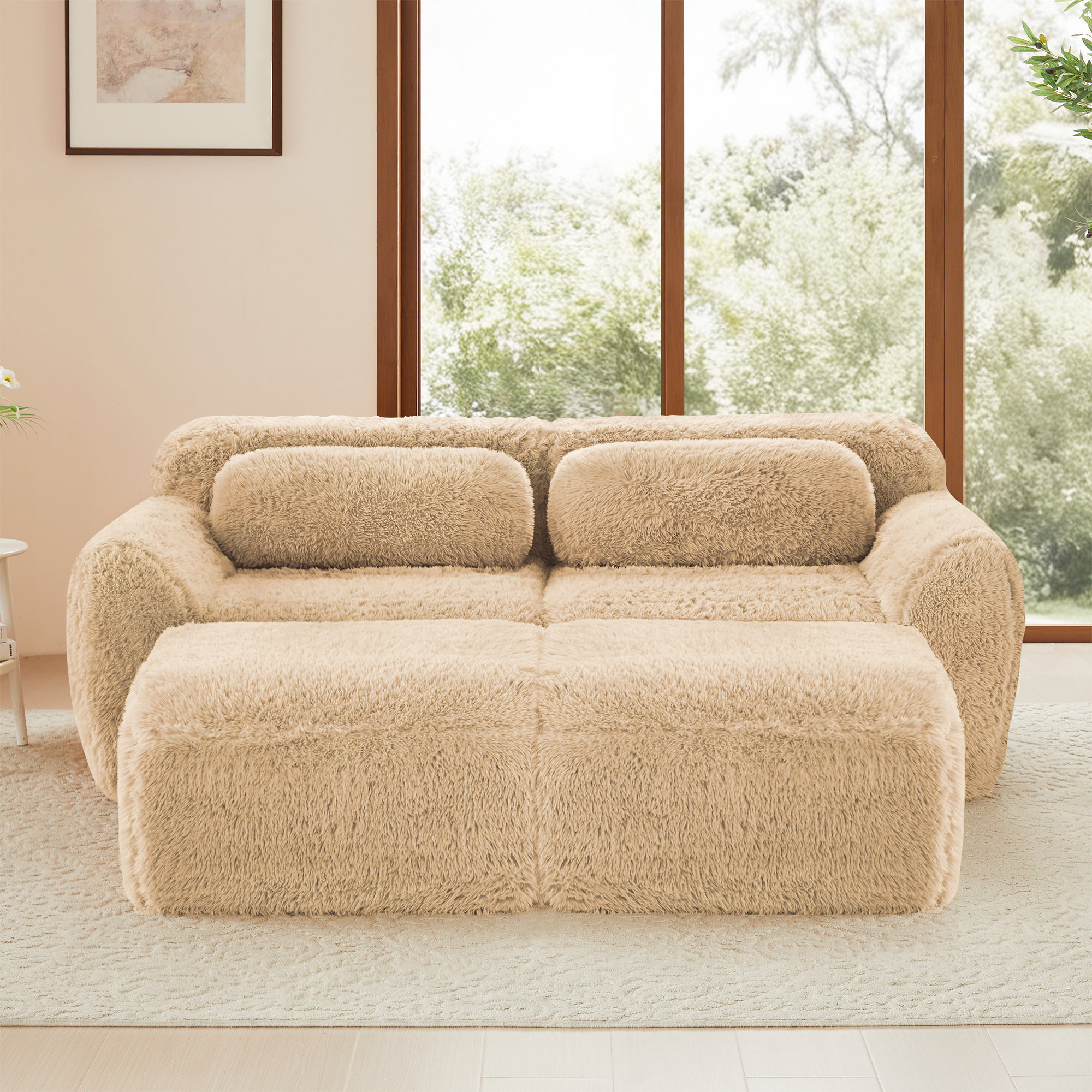 Mercer41 80'' Boneless Deep Seat Sofa With Chaise & Ottoman, Soft Plush ...