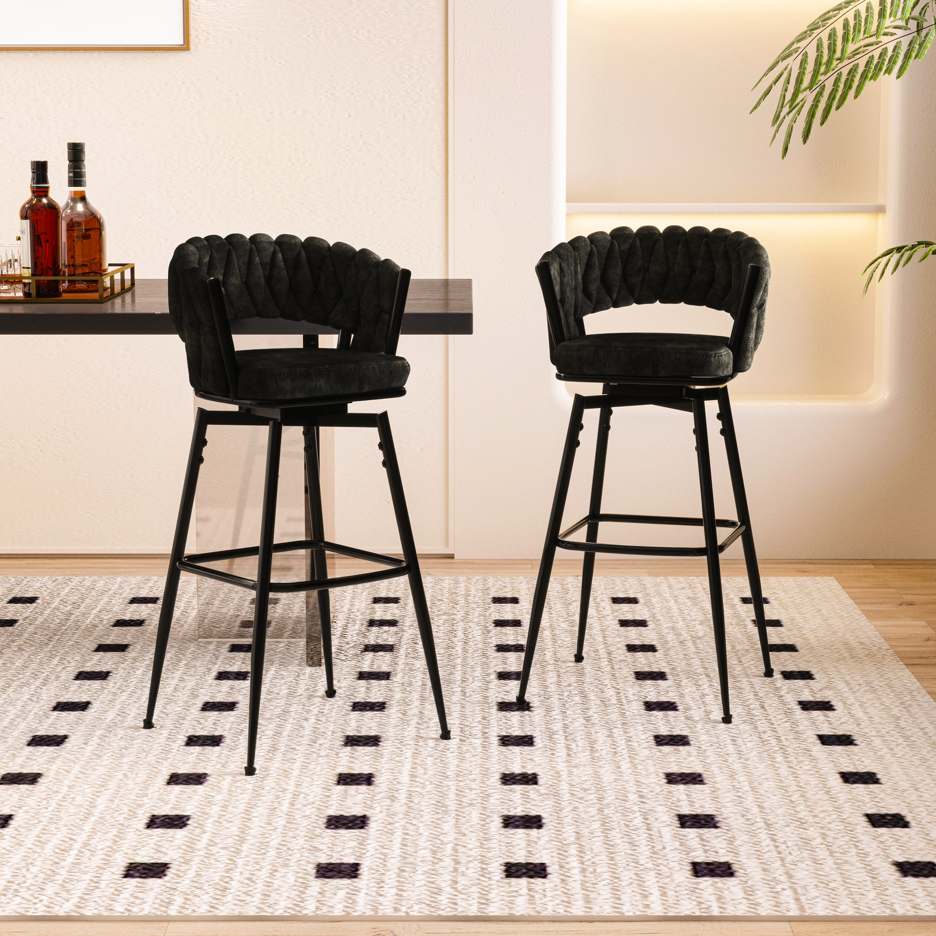 Hokku Designs 2Pcs Tan Woven Bar Stool, 360 Swivel, Robust Structure ...