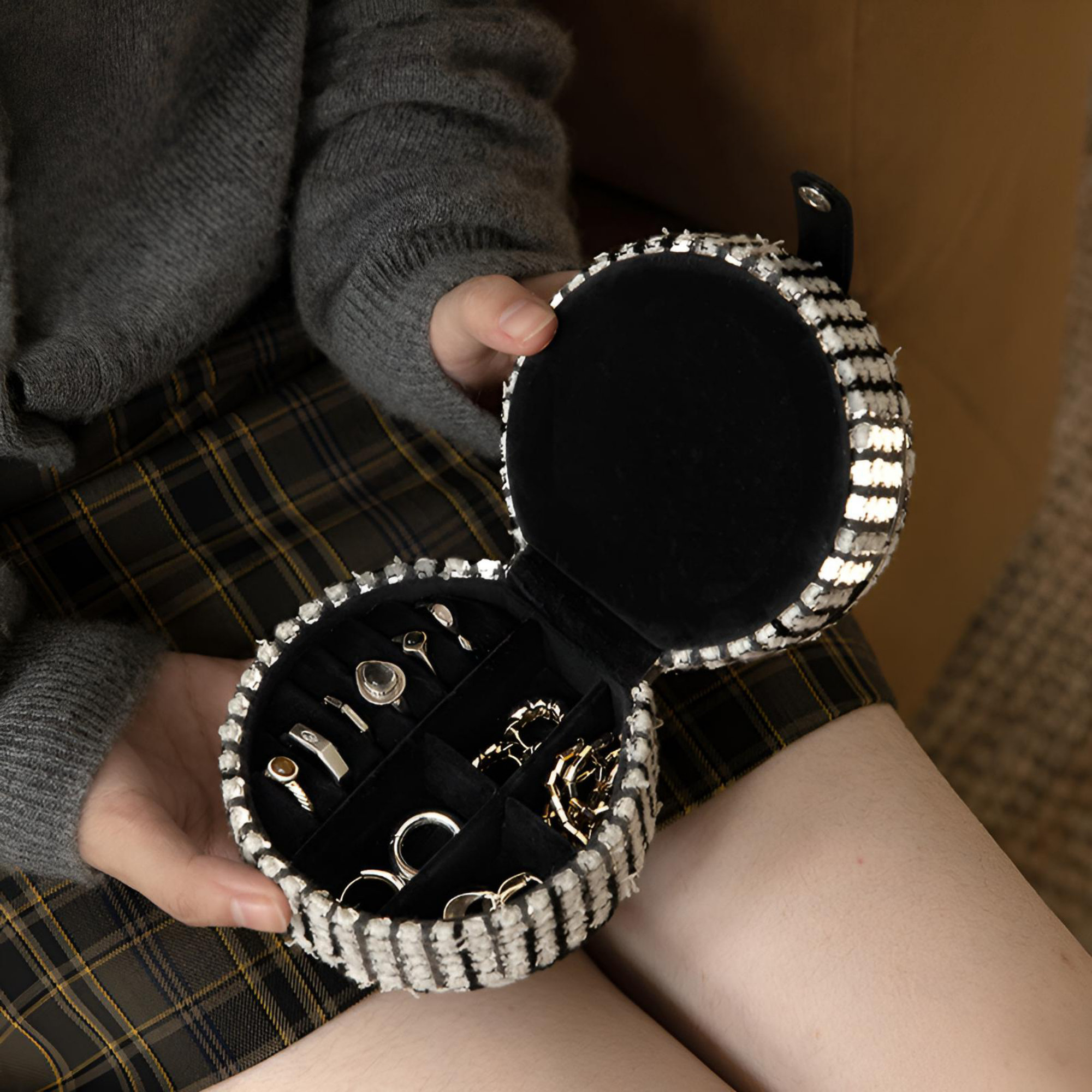 Mercer41 Advanced Double-Layer Mini Jewelry Box, Portable Velvet Jewelry Storage Box, Mohe Haig ...