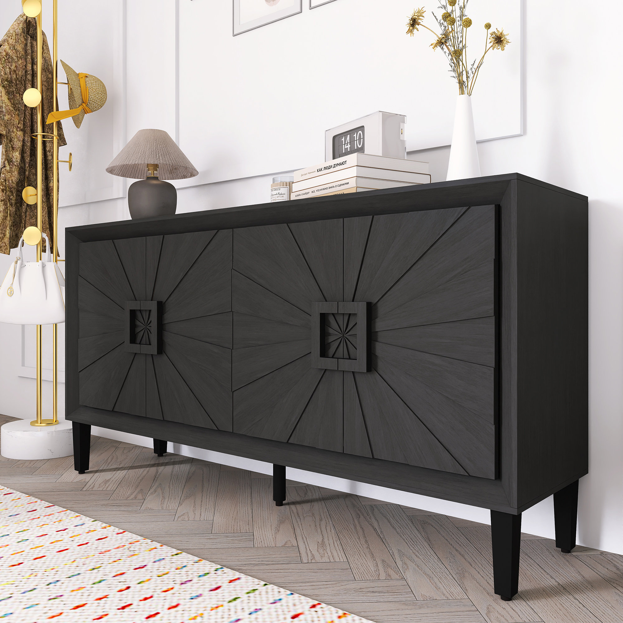 Ebern Designs Premium Rustic American Farmhouse Credenza - Symmetrical ...