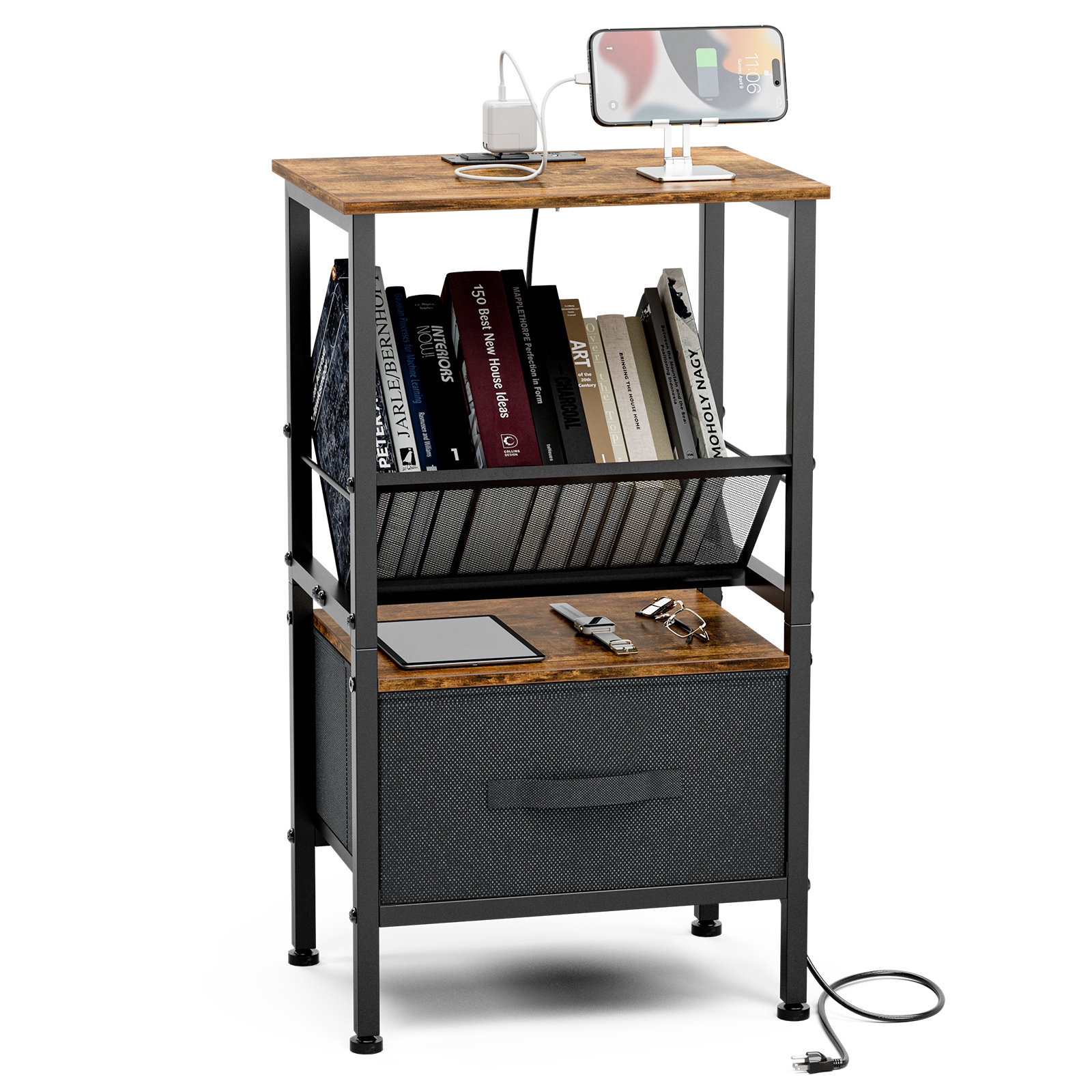 17 Stories Side Table With Book Shelf For Vinyl Record, Rustic Brown ...