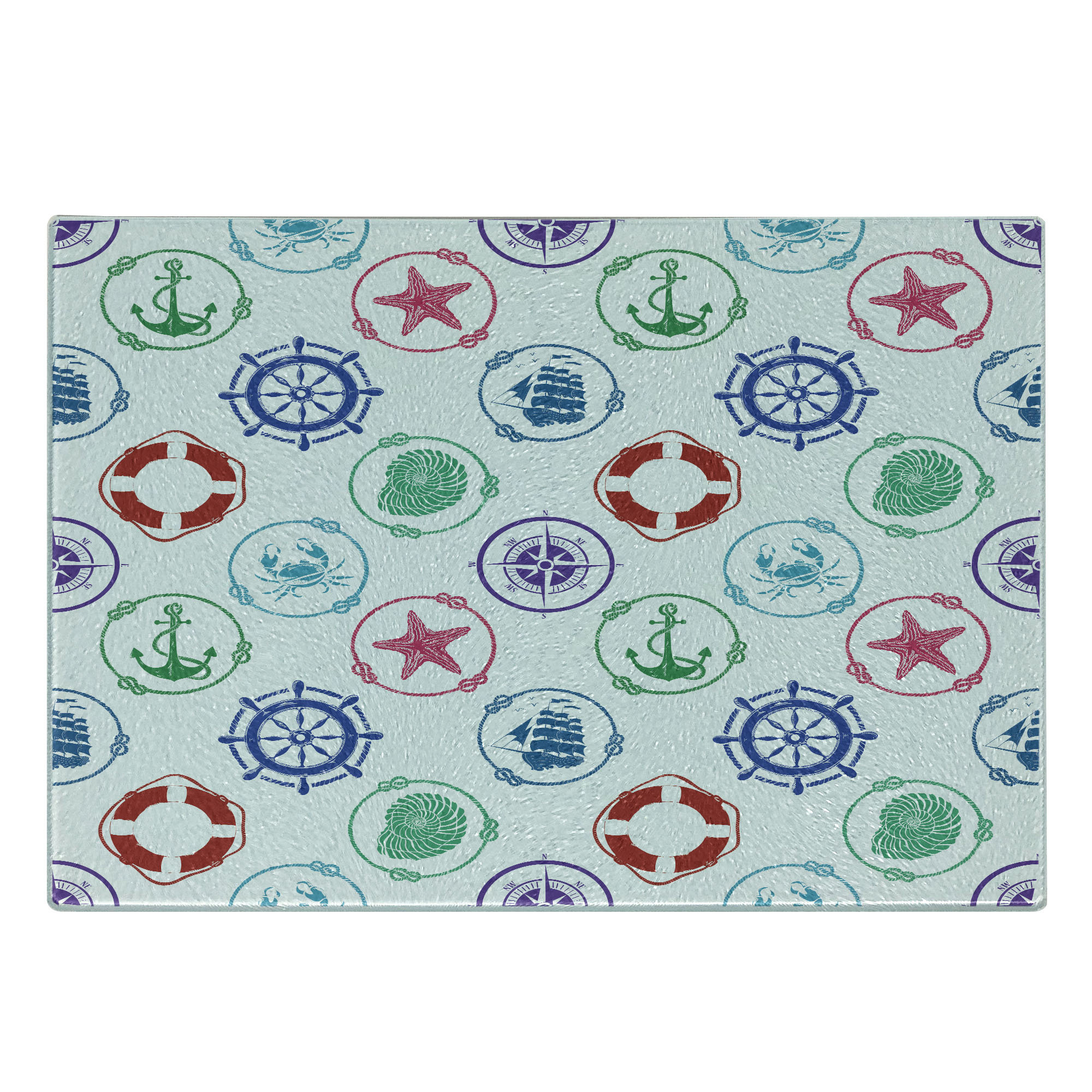 Ambesonne Nautical Tempered Glass Cutting Board Wheel Compass Anchor ...