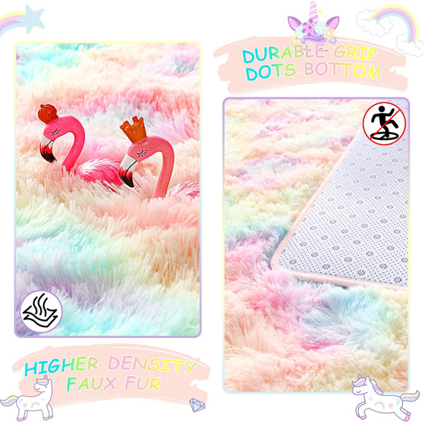 Mercer41 4x6 Fluffy Kids Rugs for Room,Rainbow Rug for Girls Bedroom ...
