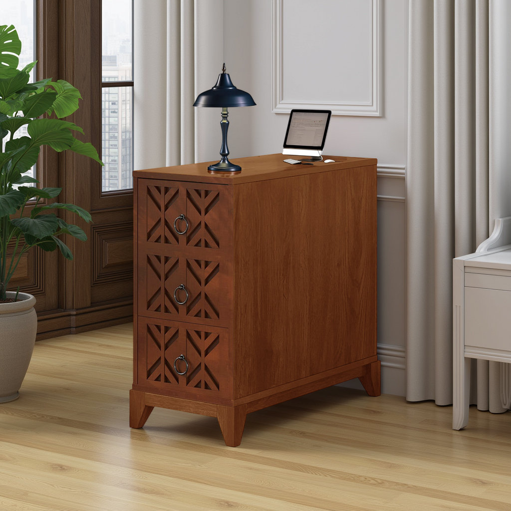 Red Barrel Studio® Modern Corner Table with 3 Drawers & 2 Open Shelves ...