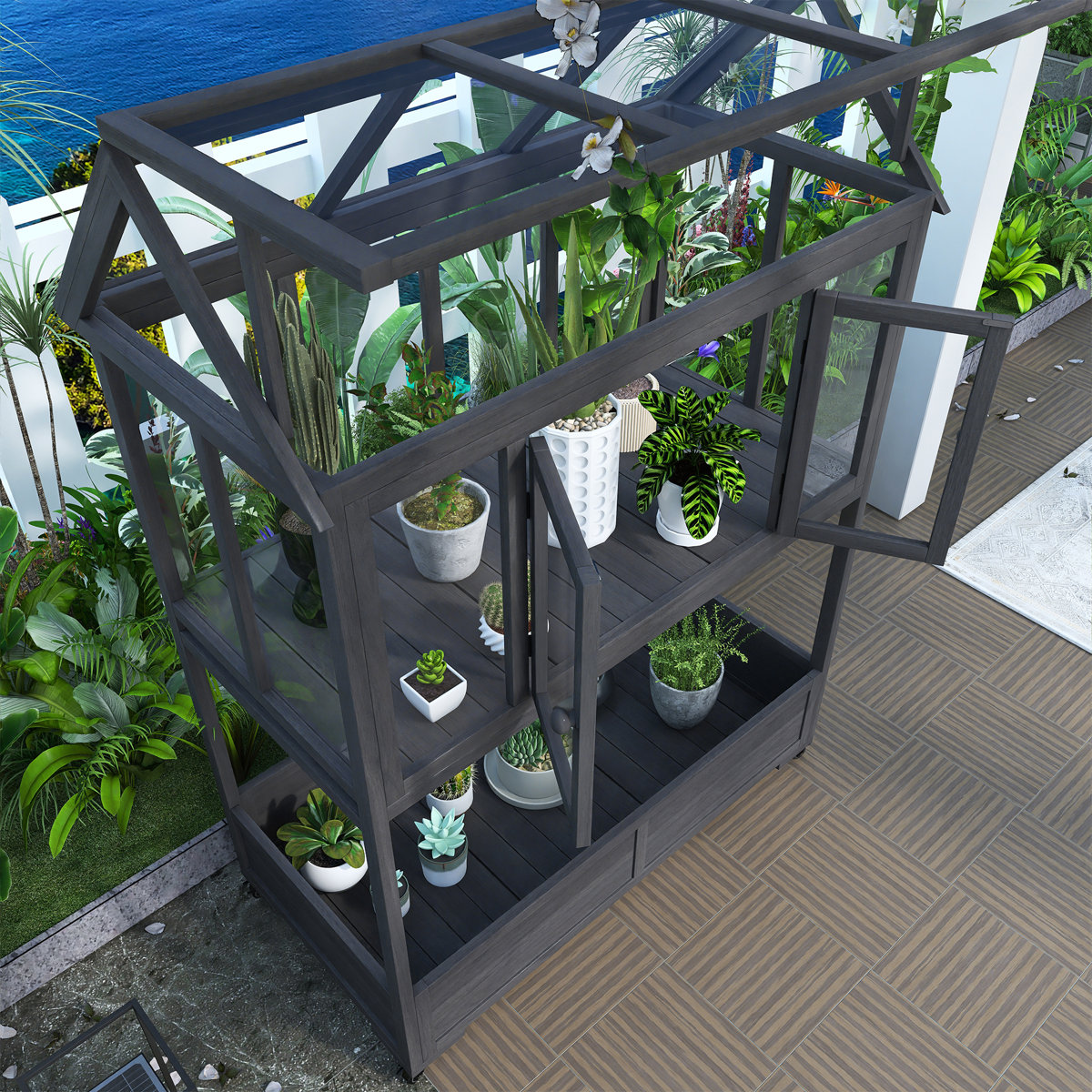 Magic Racks Garden Wood Portable Cold Frame With Movable Wheels Mini ...