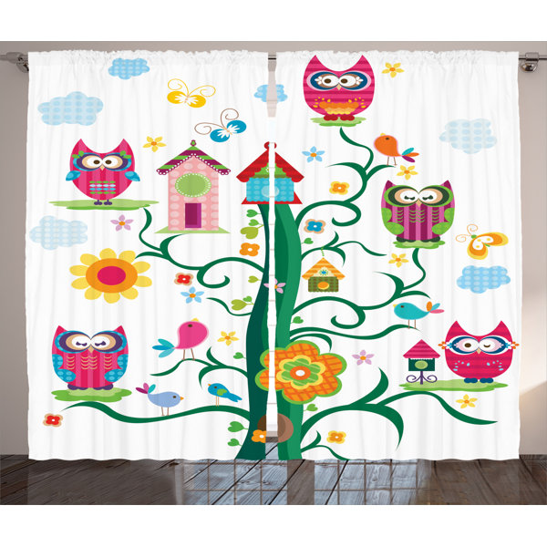 East Urban Home Rustikaler Vorhang, Eulen auf Baum mit Punkten, Bunt ...
