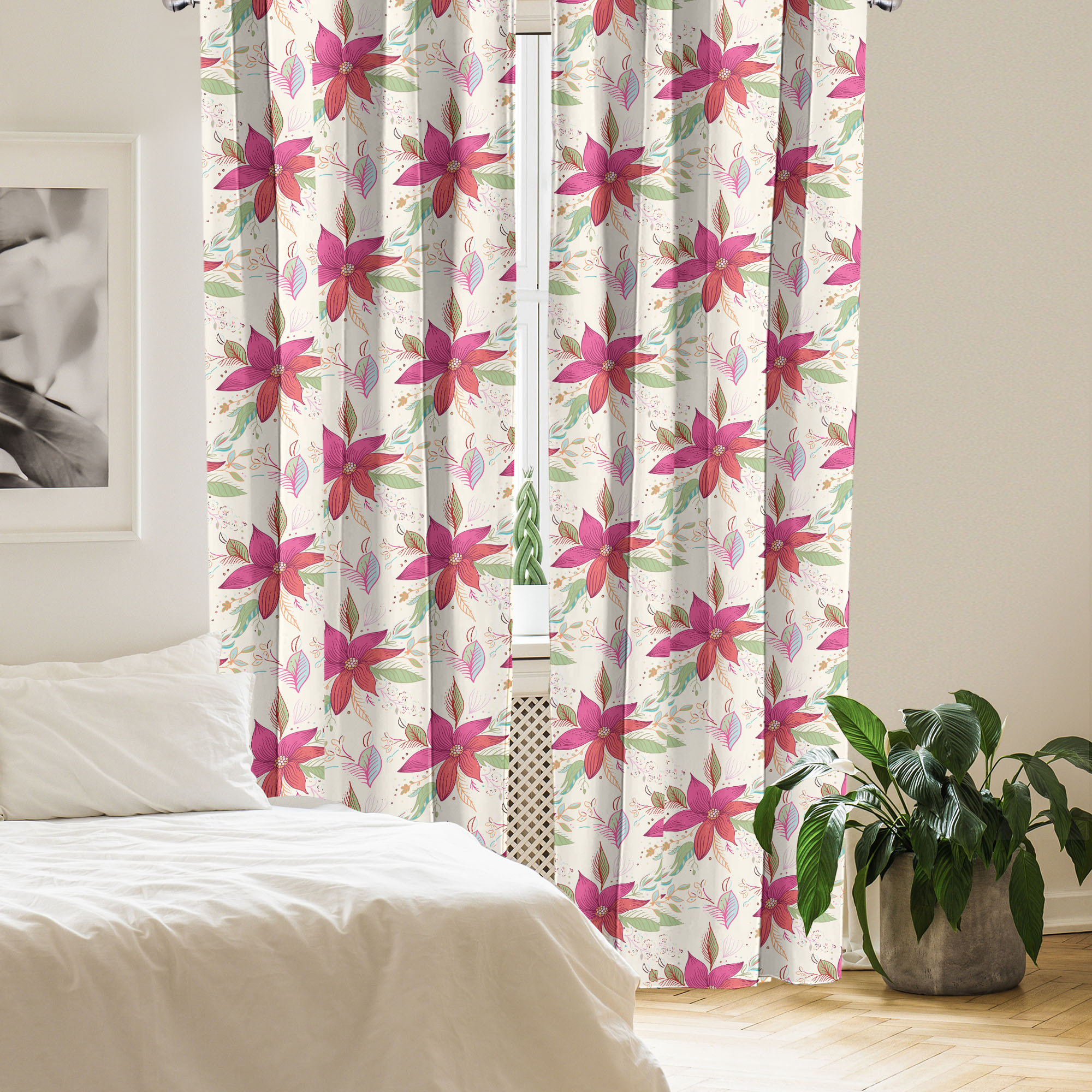 East Urban Home Spring Curtains Retro Floral Motifs Dots Pair 426713 ...