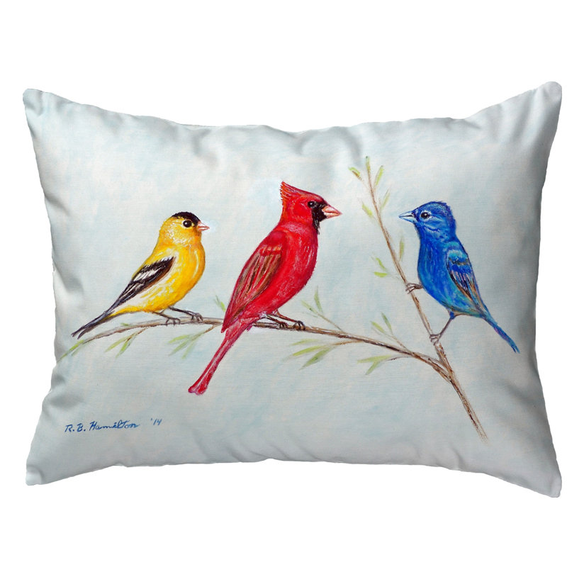 Betsy Drake Interiors Three Birds Outdoor Rectangular Pillow Cover ...