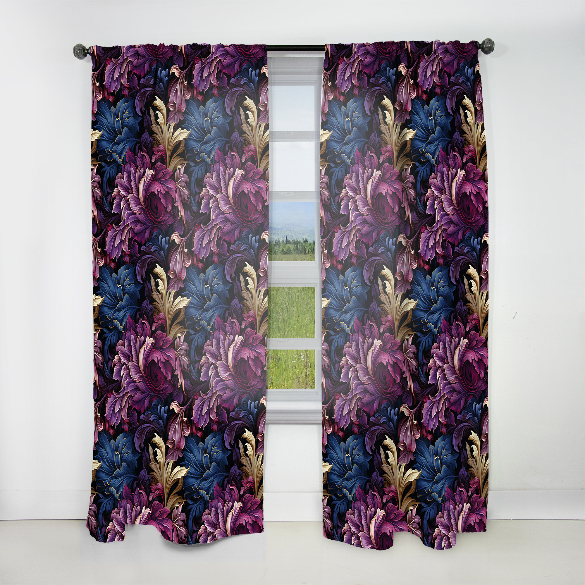Design Art Regal Purple And Blue Luxe Opulence - Glam Velvet Curtain ...