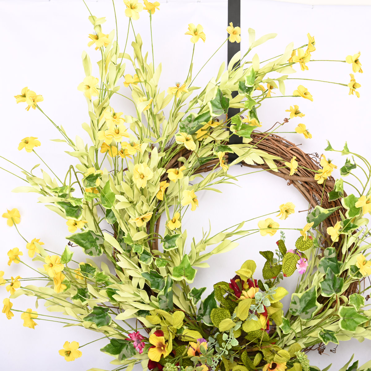 Primrue 28" Spring Summer Front Door Wreath with Pansy Daisy Blossoms ...