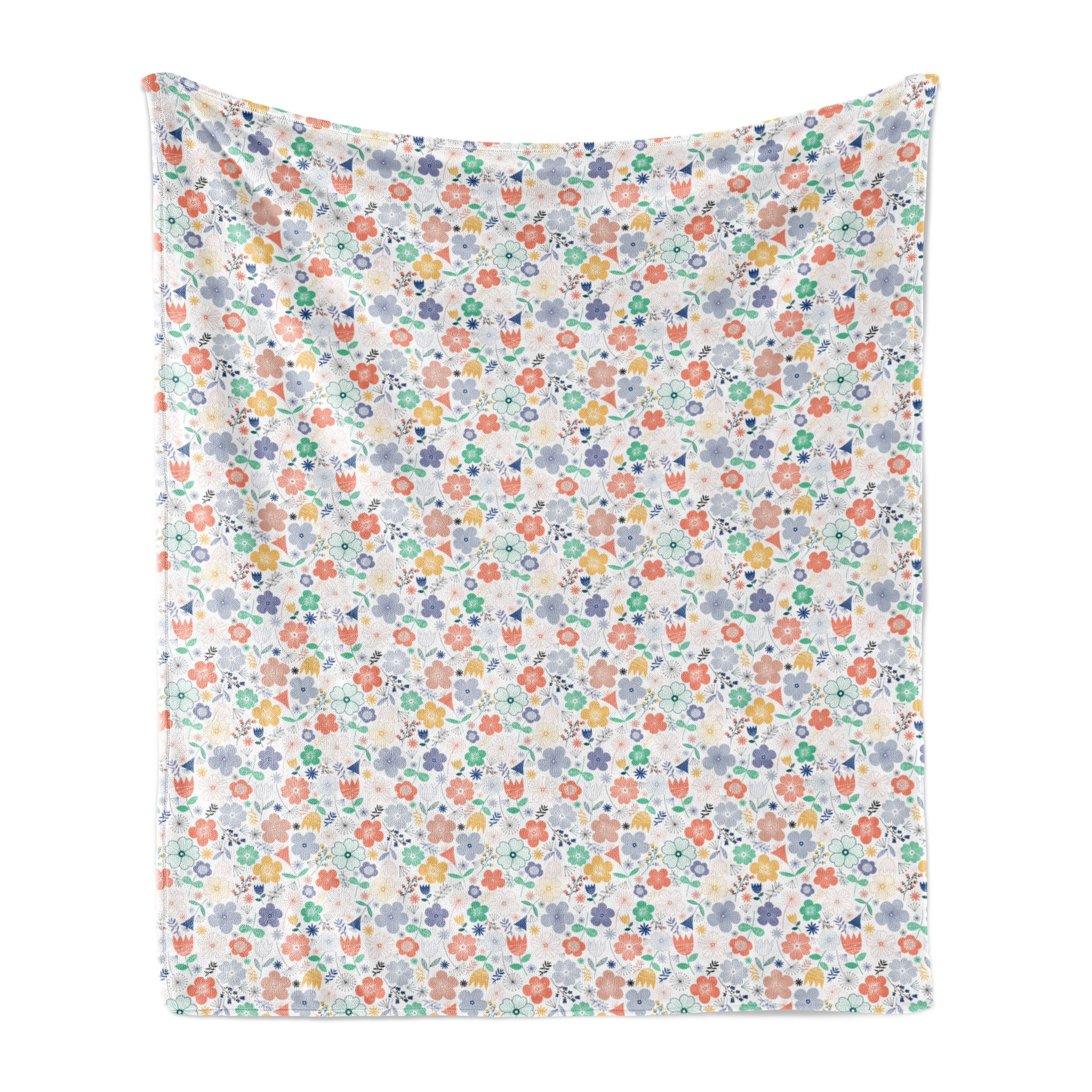 Ambesonne Spring Fleece Throw Blanket Scandinavian Meadow Flowers White ...