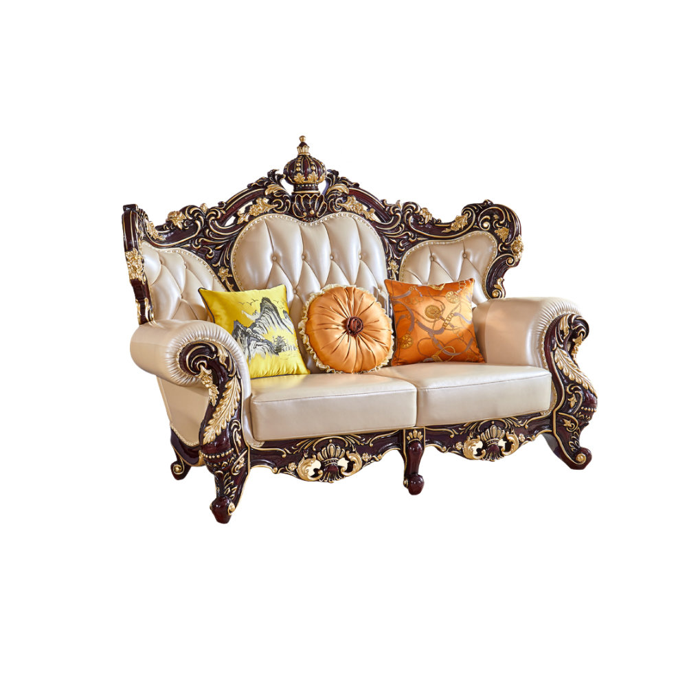 Romero American Solid Wood Carved Leather Sofa 77.56'' Genuine Leather ...