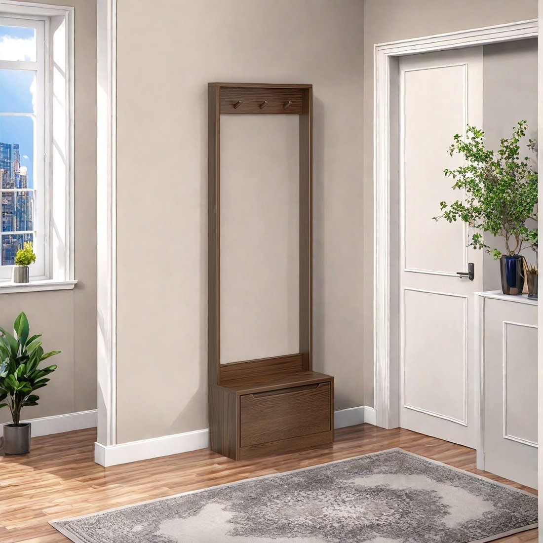 Elegant Home Furnishings.s Solid Oak Hall Tree with Hooks | Wayfair
