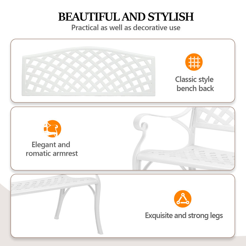 Charlton Home® 40.5" Outdoor Cast Aluminum Bench With Mesh Backrest ...