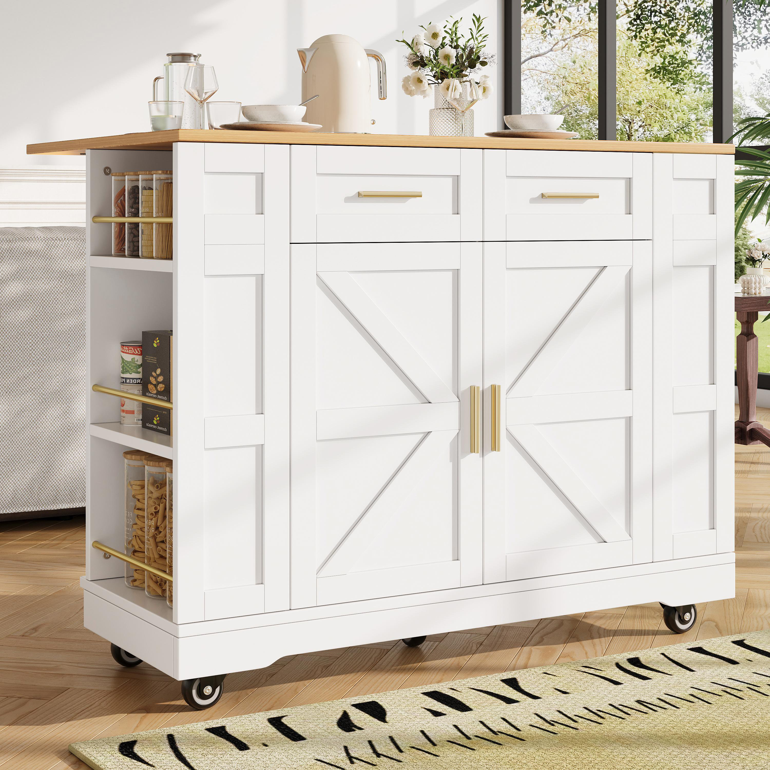 August Grove Kitchen Island With 2 Doors And 2 Trawers White | Wayfair ...