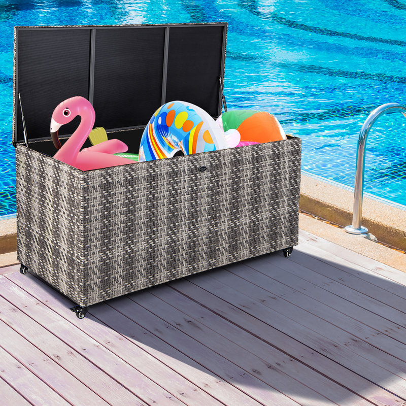 Gymax 96 Gallon Water Resistant Wicker Deck Box with Wheels | Wayfair