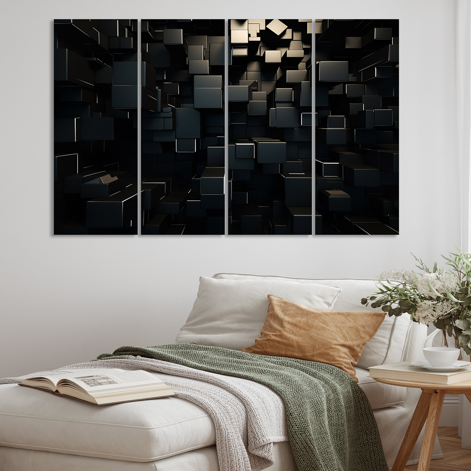 Wrought Studio™ 3D Black Brick Cube Dimensions - 4 Piece Wrapped Canvas ...