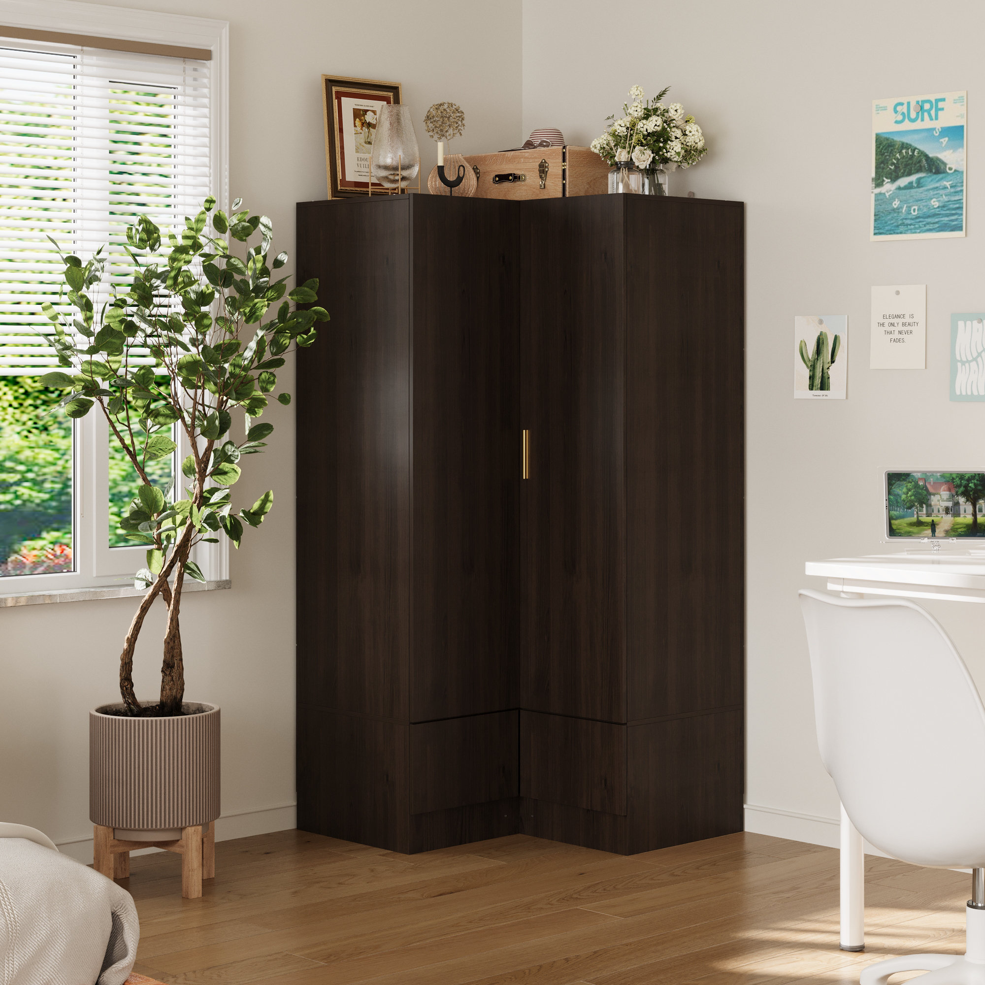 Latitude Run® Corner Wardrobe With 2 Doors And 2 Drawers | Wayfair