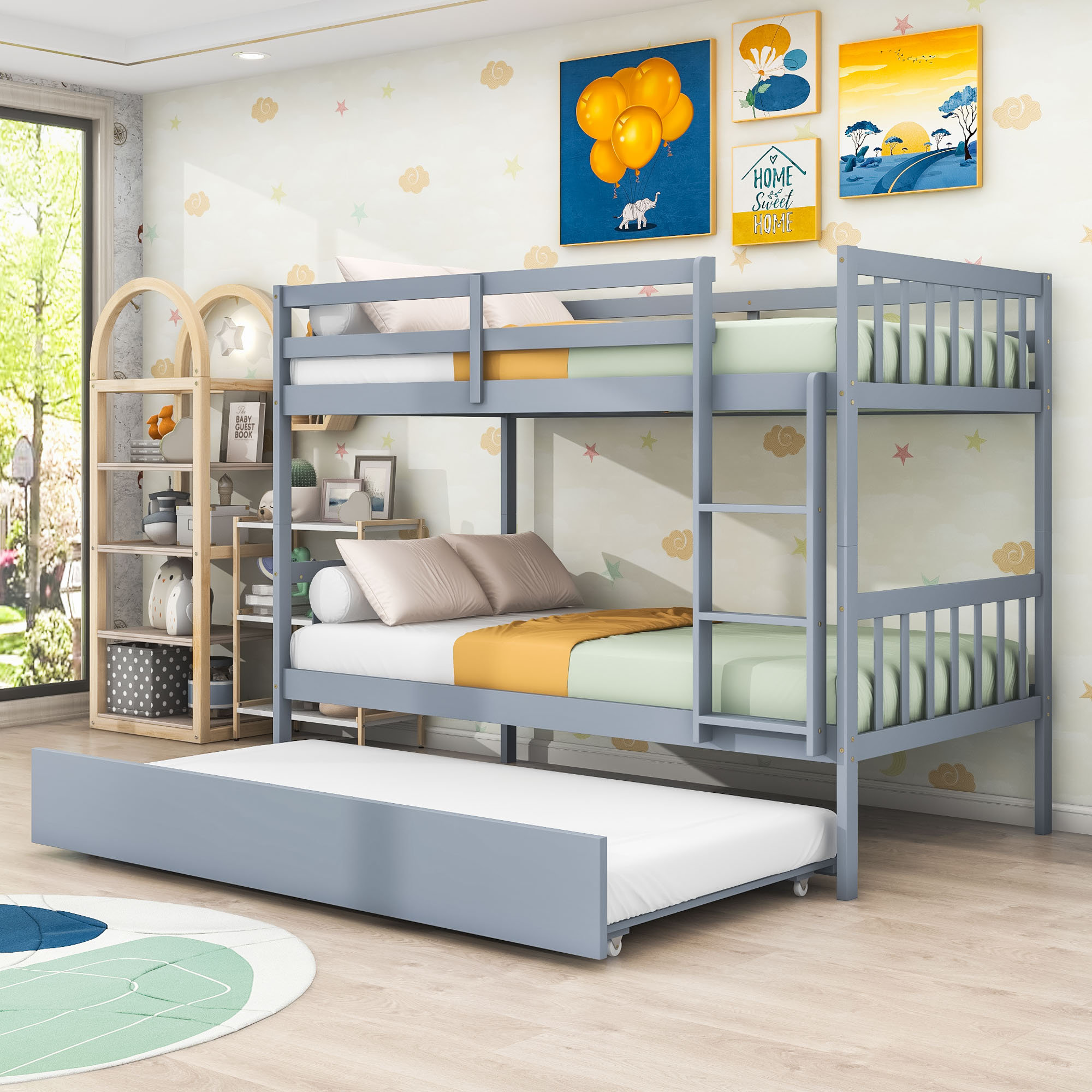 Harriet Bee Kerrell Twin Over Twin Convertible Rubber Wood Bunk Bed ...