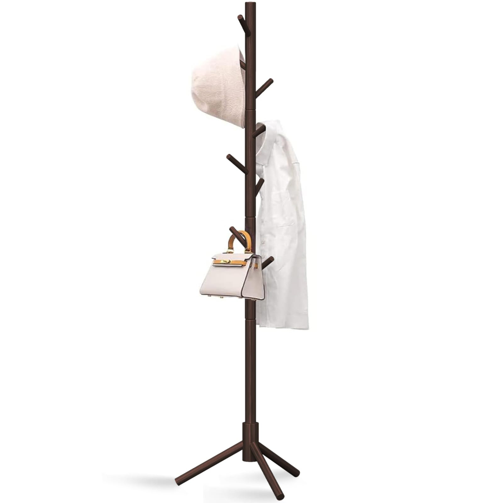 George Oliver Pure Natural Solid Wood Floor-Standing Coat Rack With 8 ...