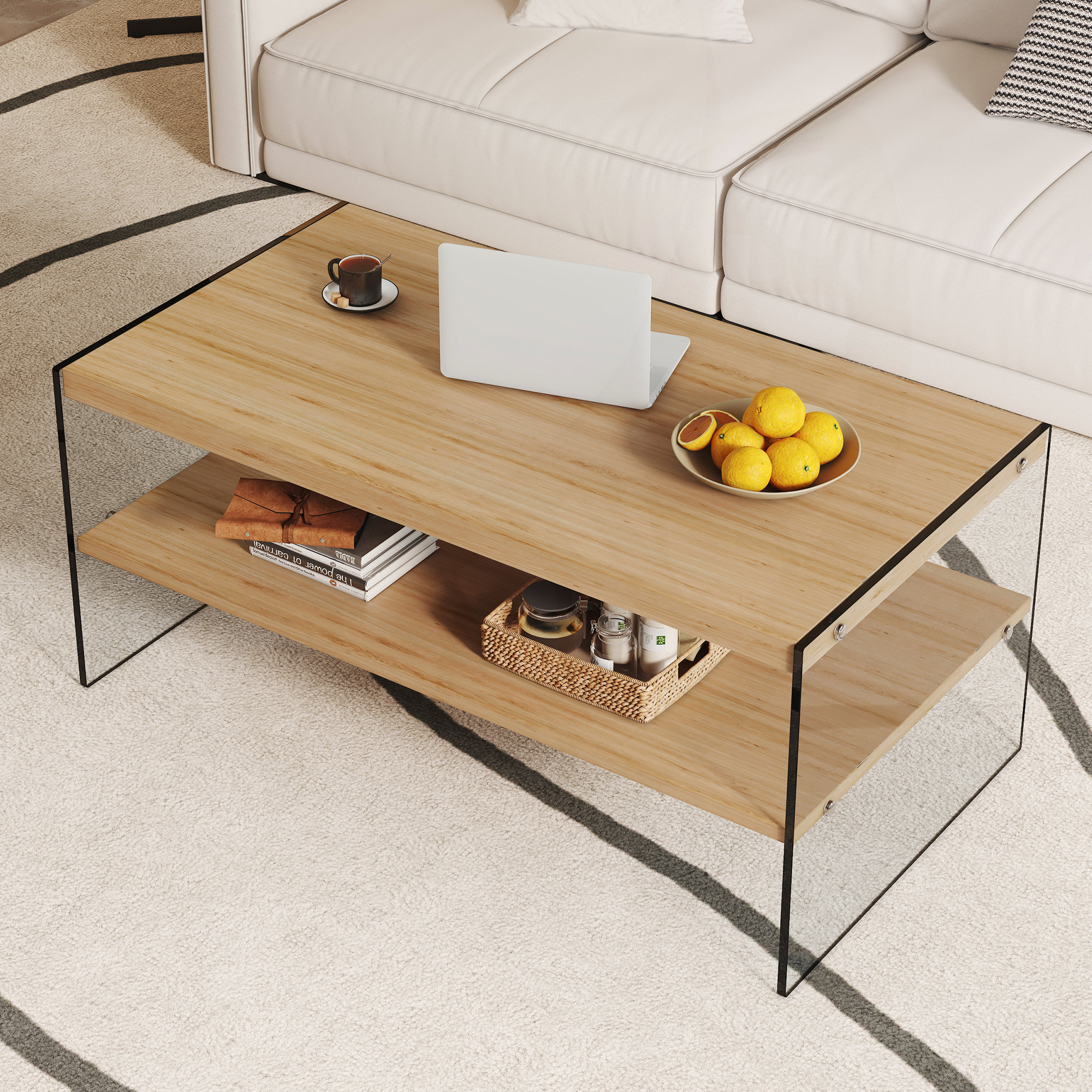 FOSHNATURE Versatile Rectangular Coffee Table with Innovative Design ...