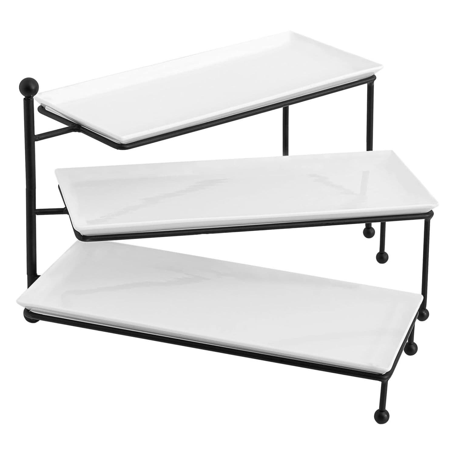 Hokku Designs 3-Tiered Serving Stand Featuring White Porcelain Platters ...