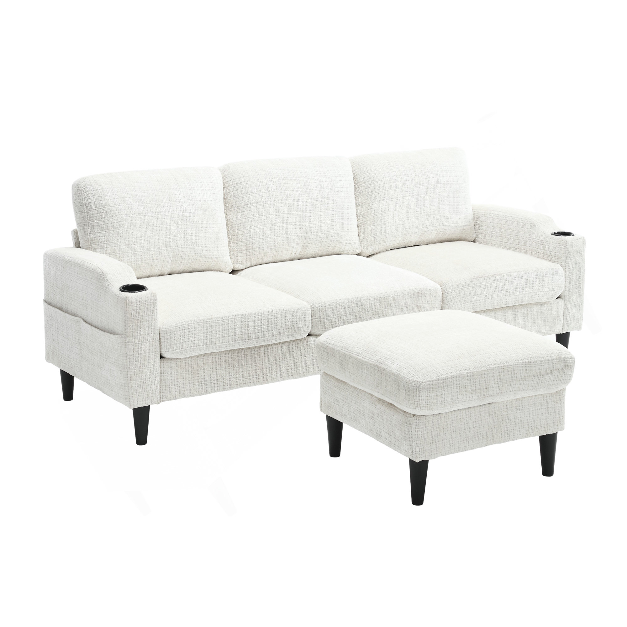 Ebern Designs Sofa For Three, Solid Wood Frame, Chenille Fabric, Side ...