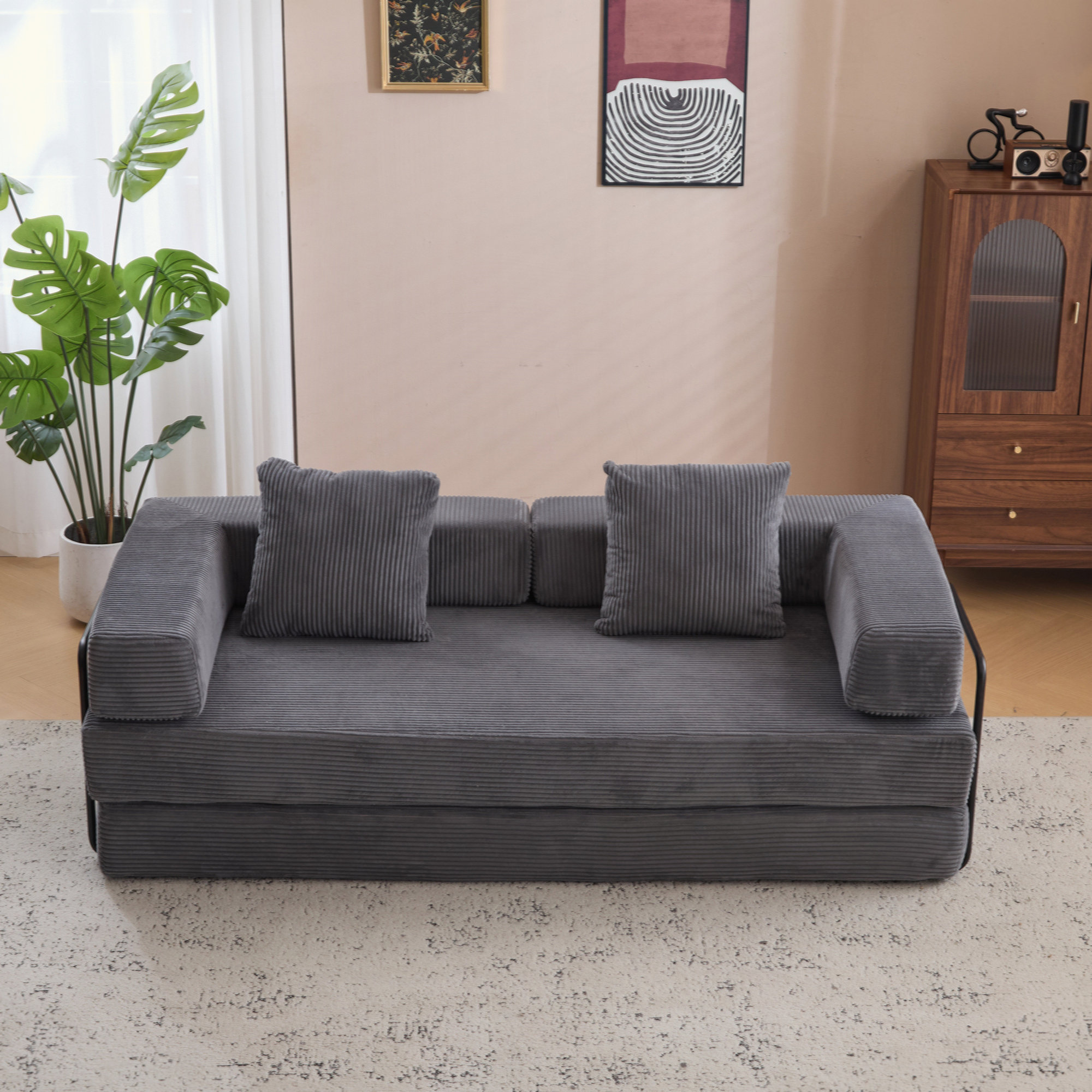 Latitude Run® Floor Couch,Compression Sofa,Convertible Floor Sofa Bed-With Pillow Back Support ...