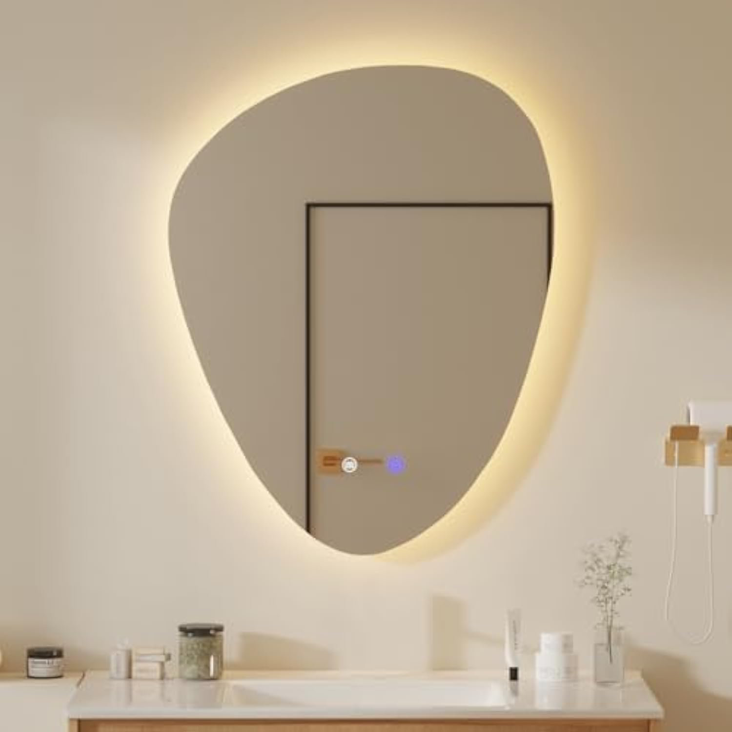 Orren Ellis Led Triangle Mirror, Irregularly Shaped, Unique Vanity ...