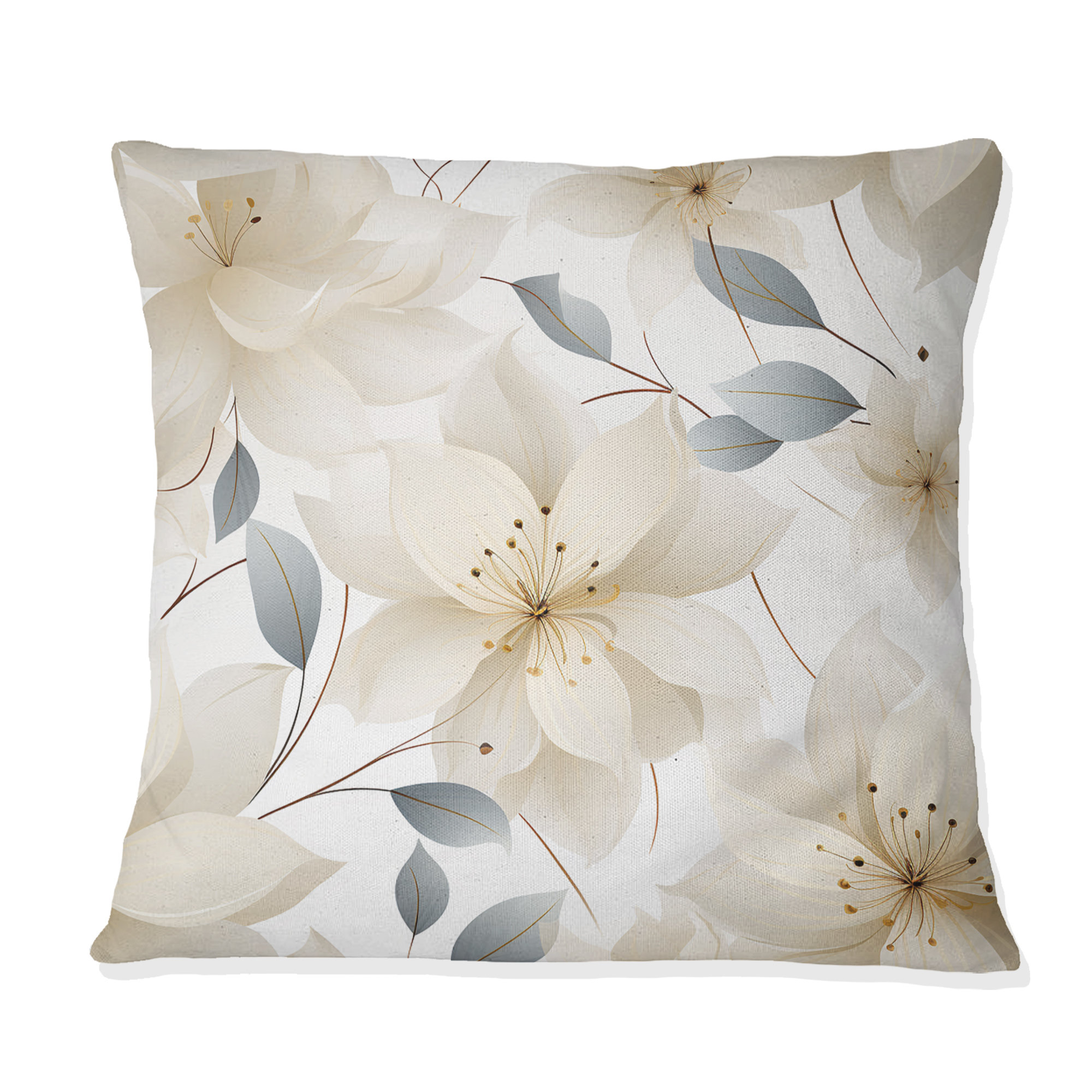 Design Art Elegant Ivory Floral Pattern - Floral Printed Throw Pillow ...