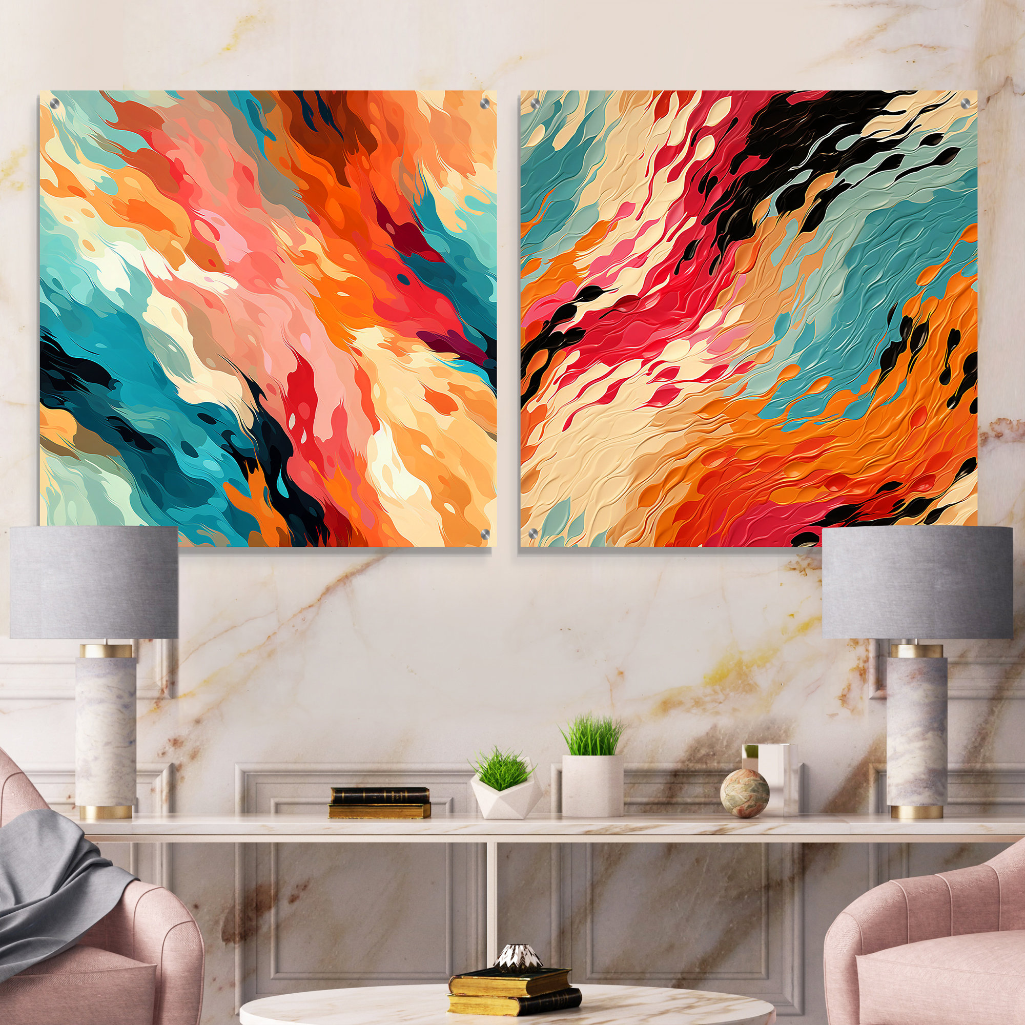 Design Art Multicolor Feather Fury - Abstract Acrylic Wall Art Glass ...
