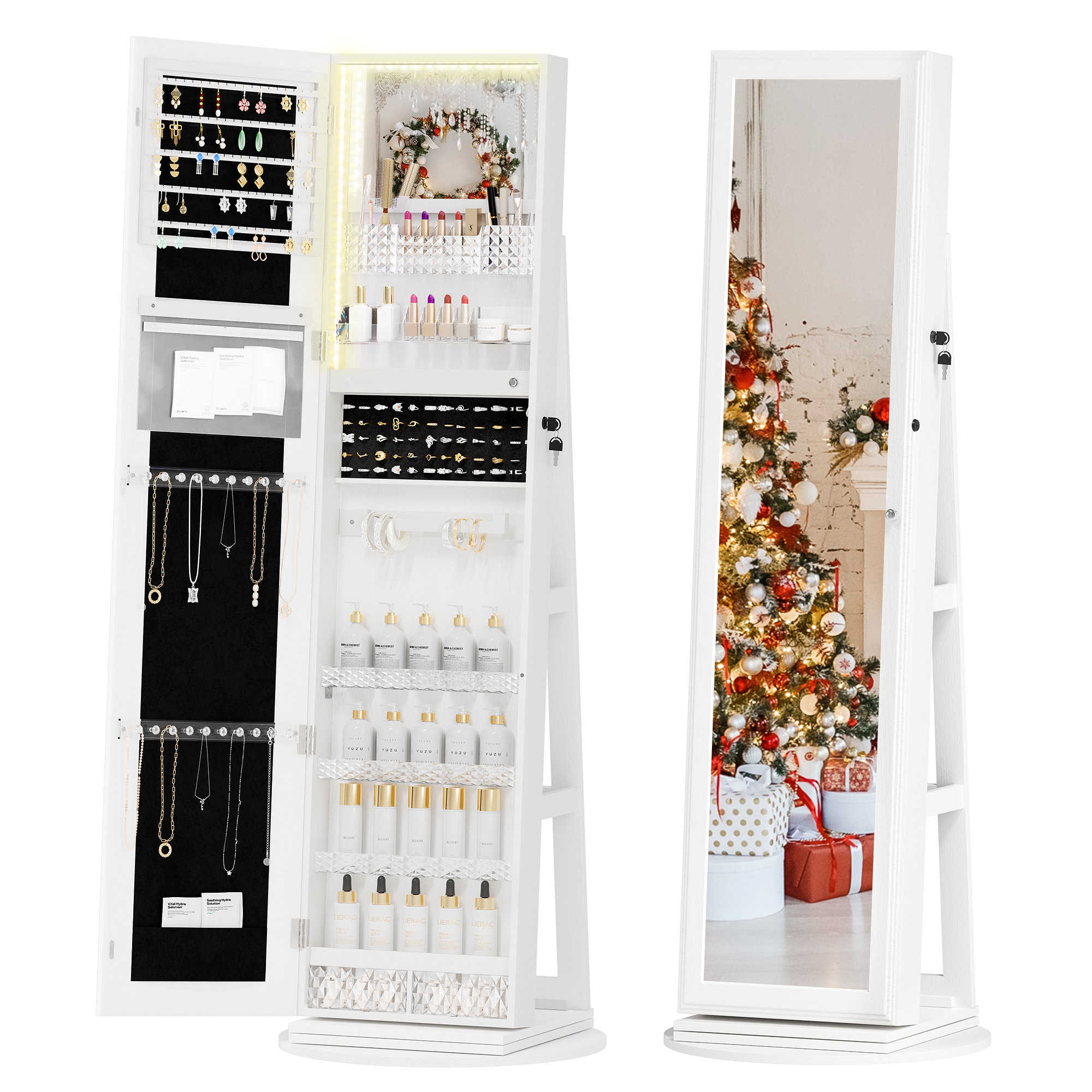 KAMABOKO 22"W Spacious Jewelry Armoire with Full-Length Mirror and Rear ...