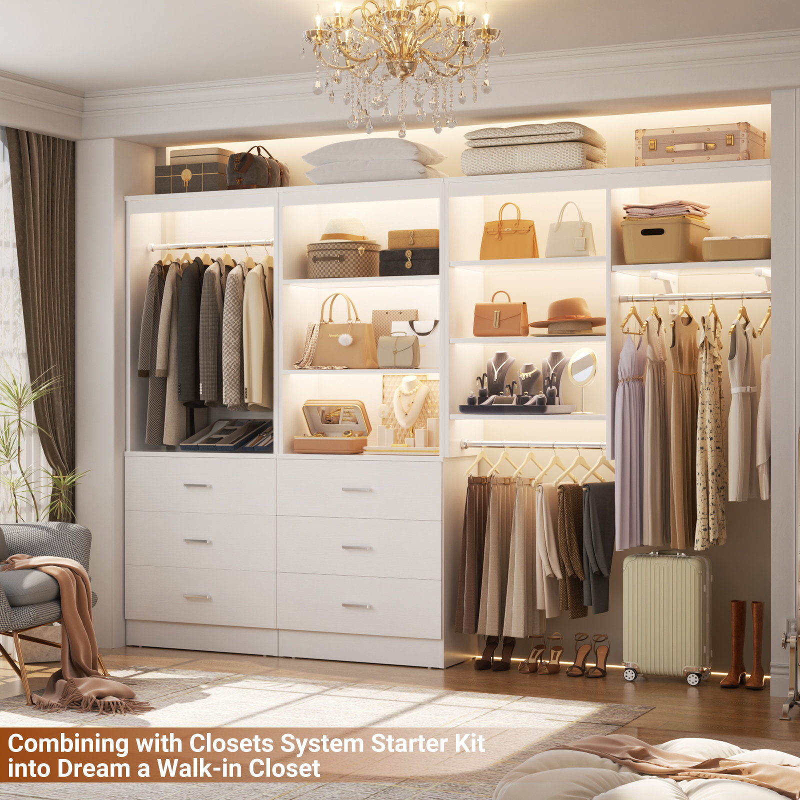 Millwood Pines 23.6" × 71" Freestanding Closet System With Drawer | Wayfair