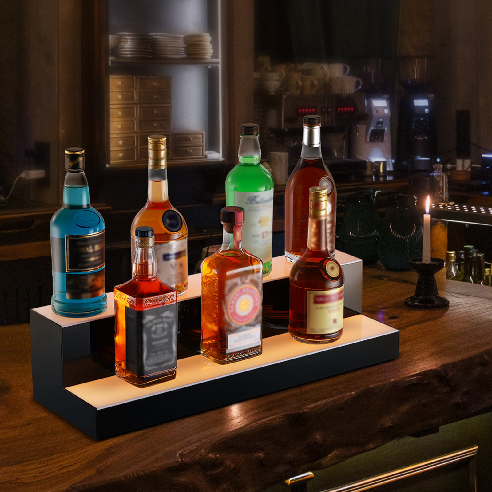 Ivy Bronx LED Lighted Liquor Bottle Display Bar Shelf RF & App Control ...