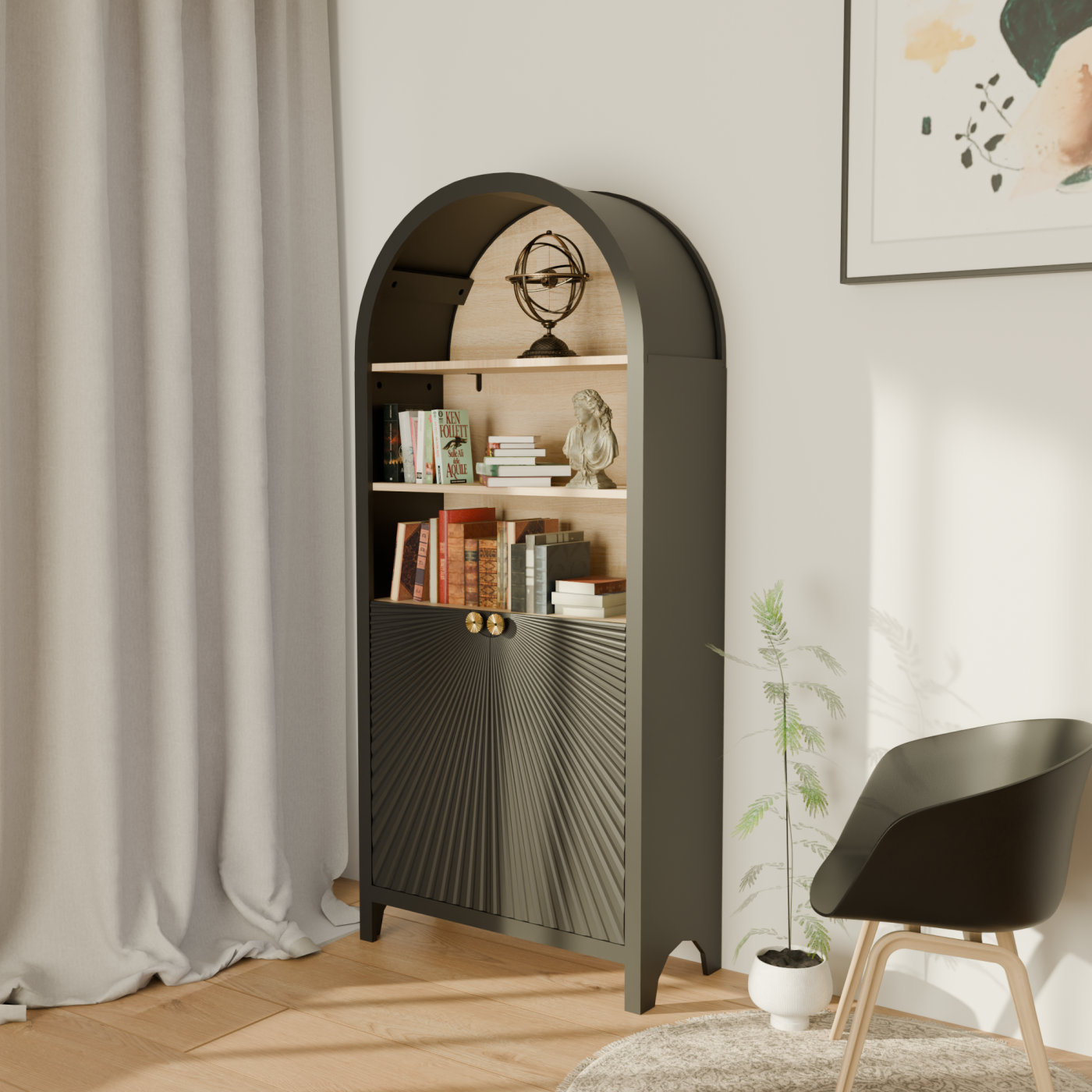 George Oliver 61" Tall Arched Cabinets,Bookcase With Storage,Mid ...