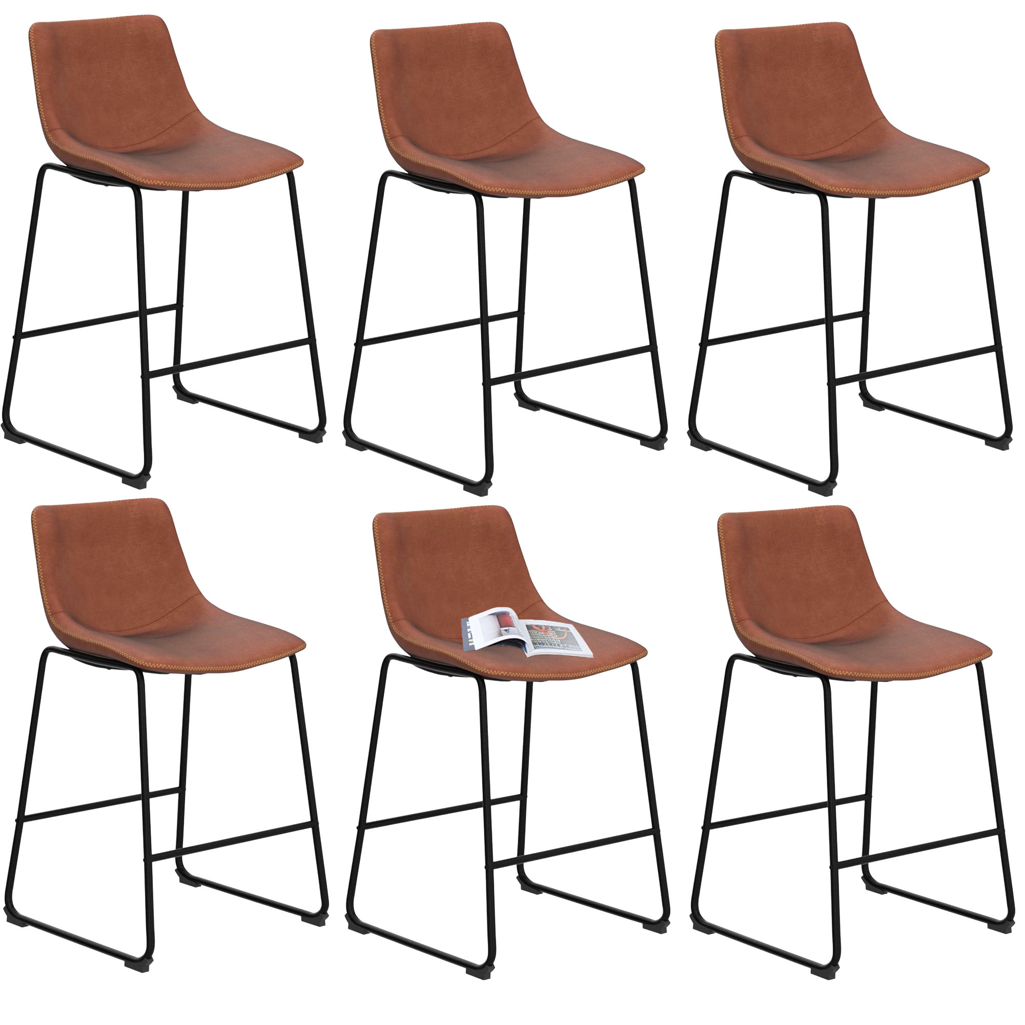 17 Stories Leather 29" Bar Stools Counter Height Island Stools (Set of ...